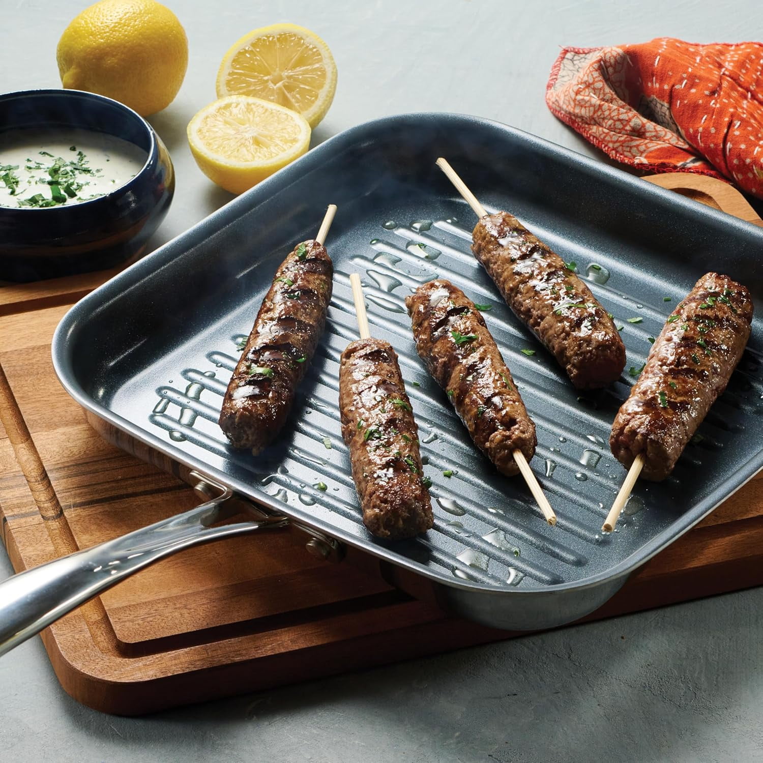 Utsava Tri-Ply Clad Stainless Steel 10-Inch Square Grill Pan with ...