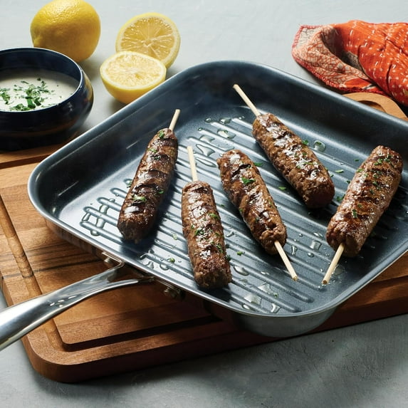 Utsava Tri-Ply Clad Stainless Steel 10-Inch Square Grill Pan with ...