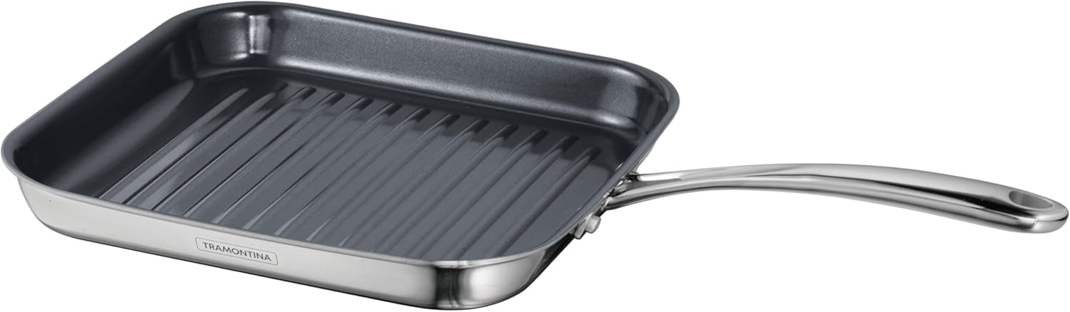 Utsava Tri-Ply Clad Stainless Steel 10-Inch Square Grill Pan with ...