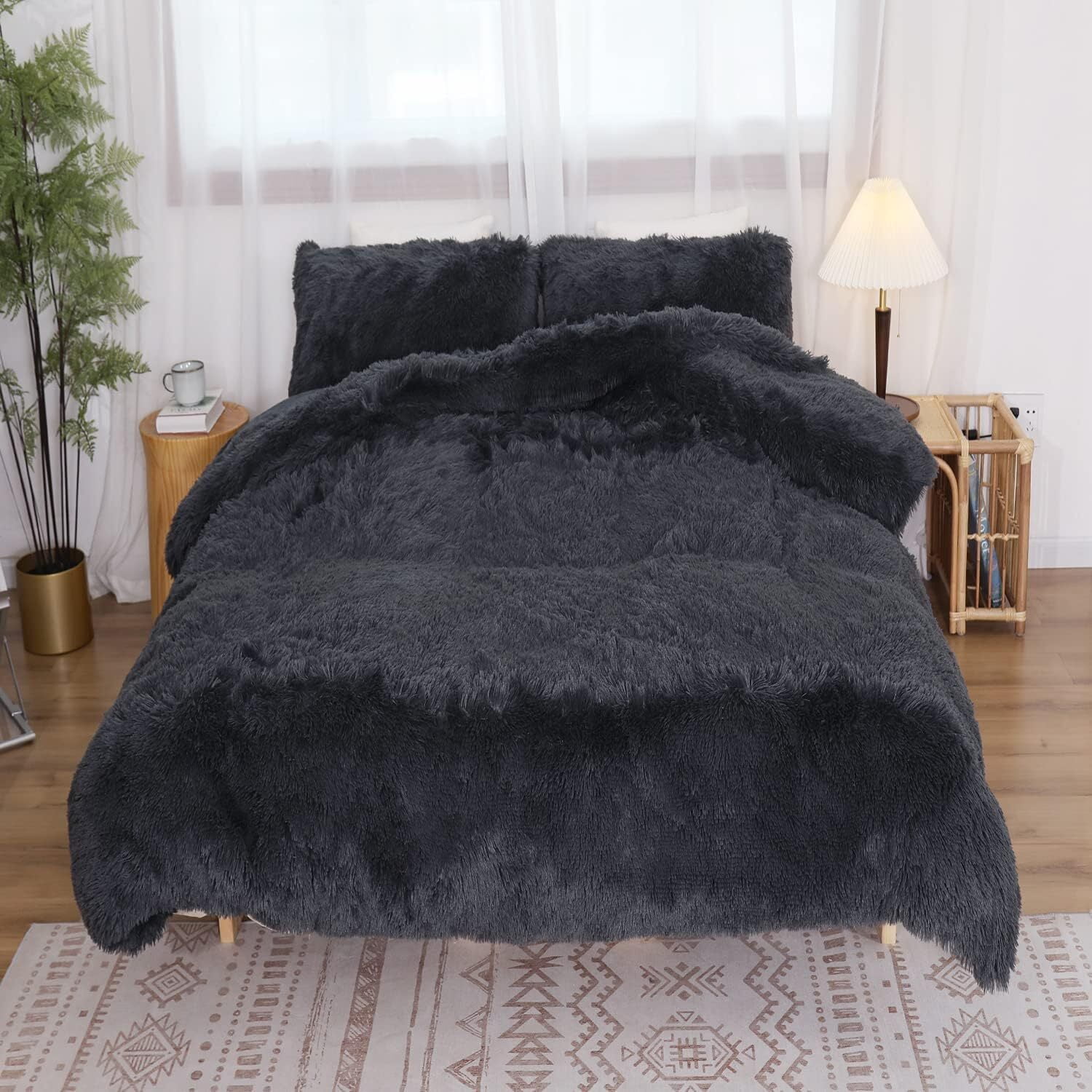 Uttermara King Size Faux FurBedding Comforter Set, 3-piece Plush Sherpa ...
