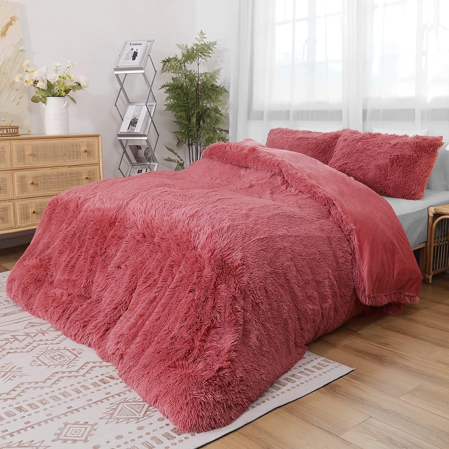 Uttermara King Size Faux FurBedding Comforter Set, 3-piece Plush Sherpa ...