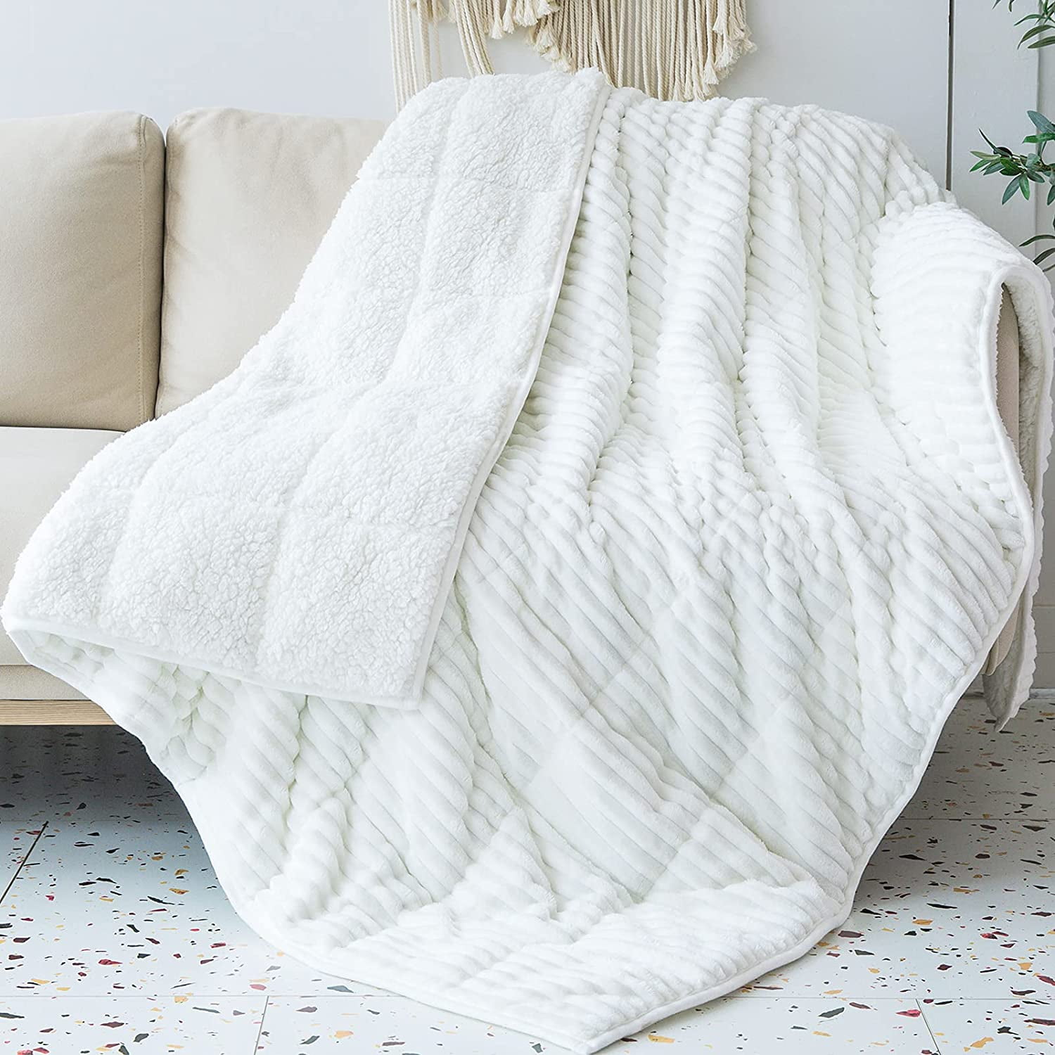 Uttermara Sherpa Fleece Weighted Blanket Queen Size for Couch Sofa and Bed, Ultra Soft Flannel ...