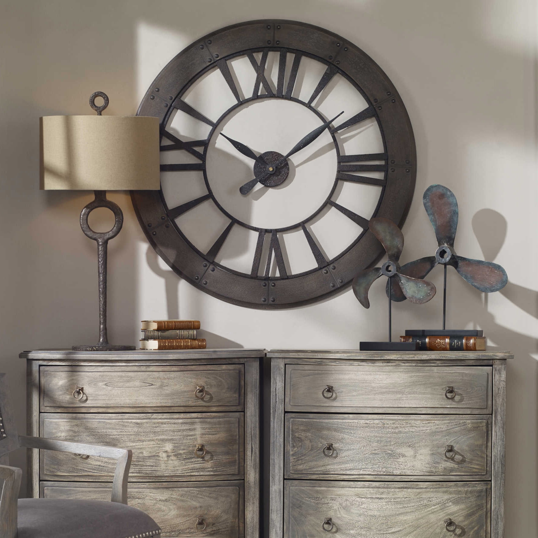 Uttermost 06085 Ronan 40" Diameter Rustic Farmhouse Quartz Movement ...