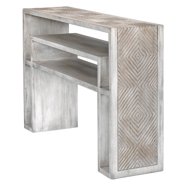 BenJara 72 Inch Console Table, 3 Mirror Doors, Lattice Design, Gray ...