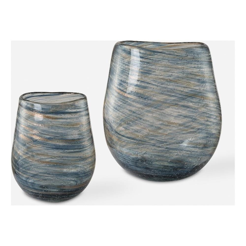Uttermost Aurora Swirl Glass Vases in Blue (Set of 2) - Walmart.com