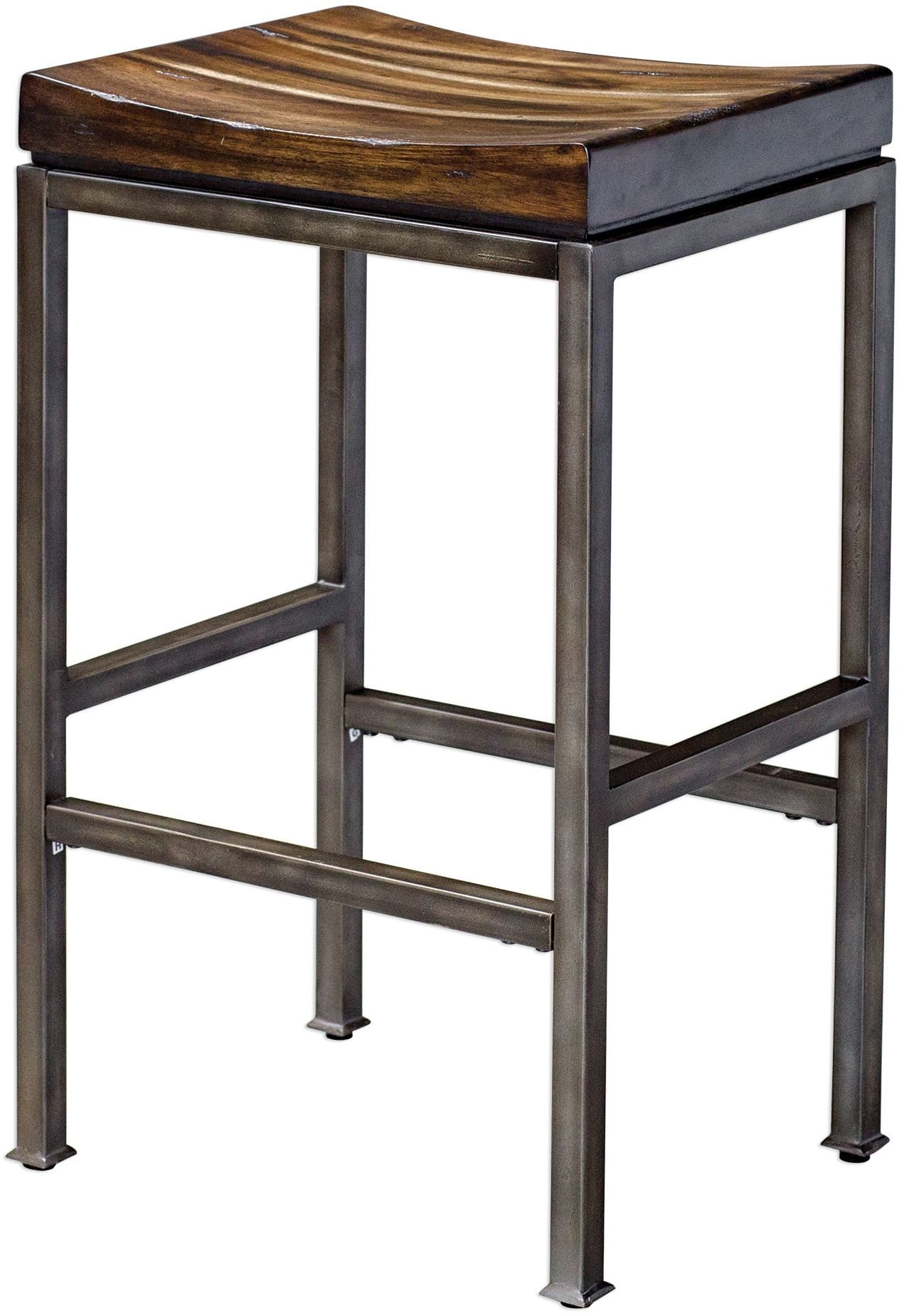 Uttermost Beck 30" Metal and Wood Bar Stool in Dark Walnut and Brushed ...