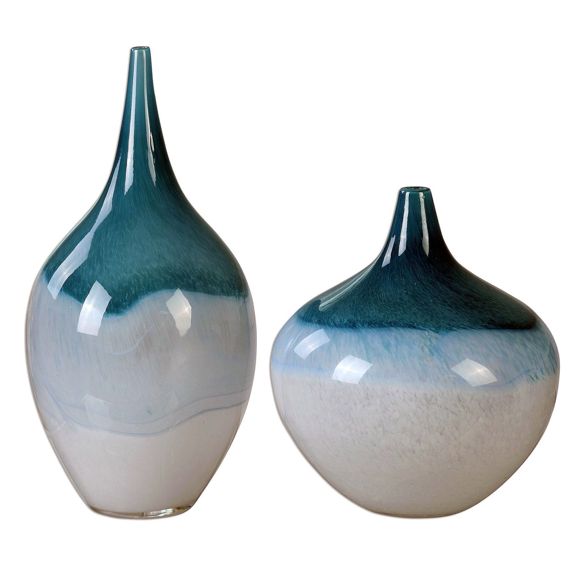 Uttermost Carlas Contemporary Glass Vases in Teal Blue/White (Set of 2 ...
