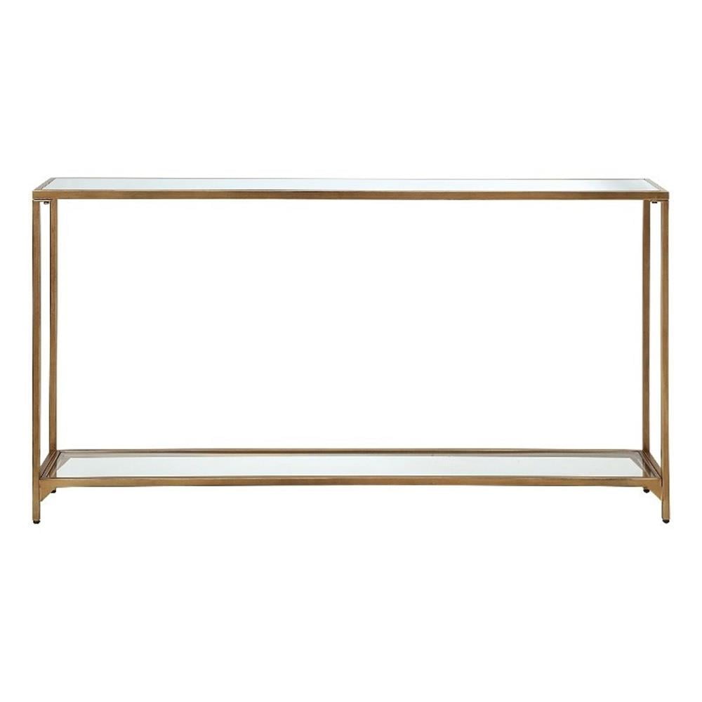 Uttermost Contemporary Metal Console Table with Mirror Top Self in Gold ...