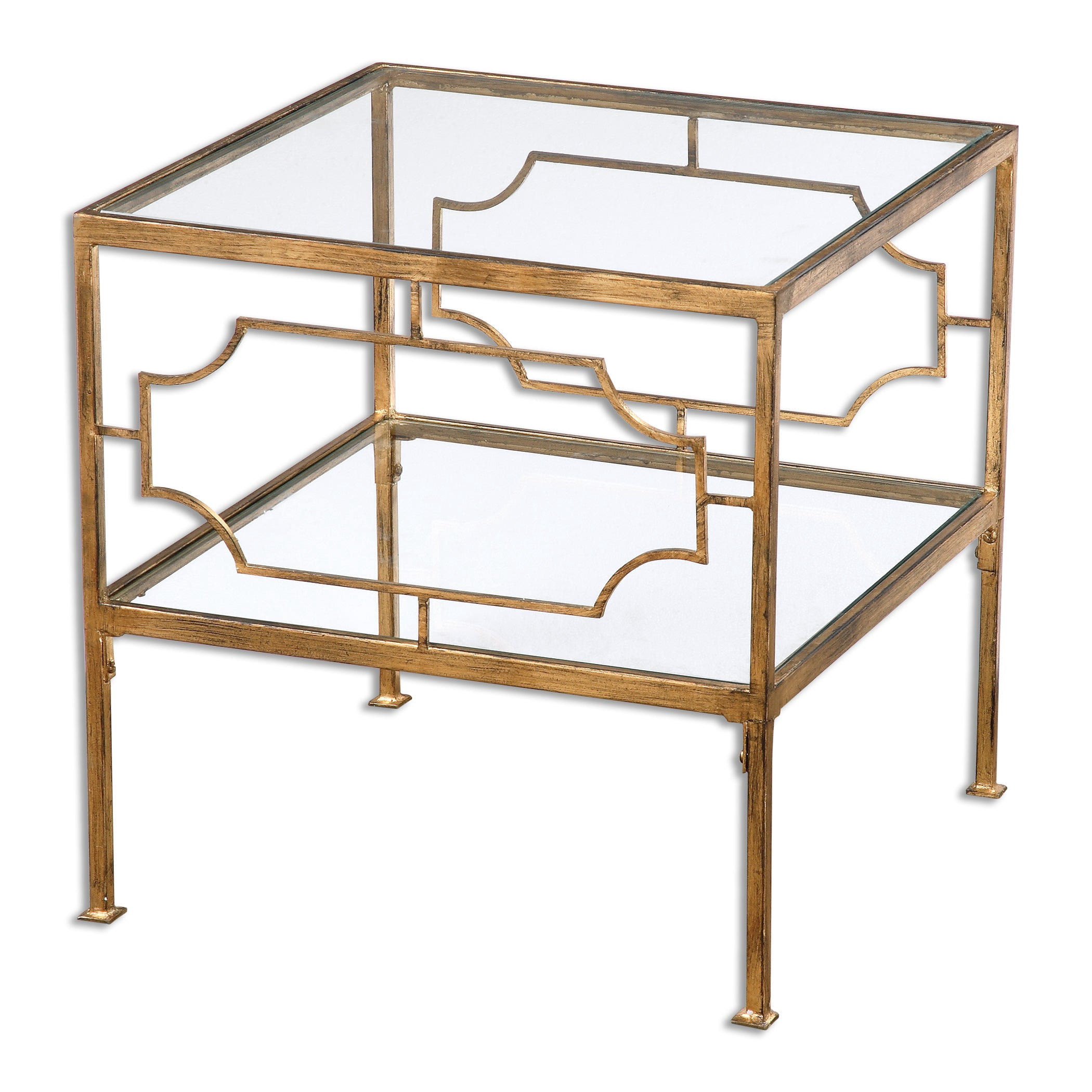Uttermost Genell Contemporary Metal and Glass Cube Table in Gold/Clear ...
