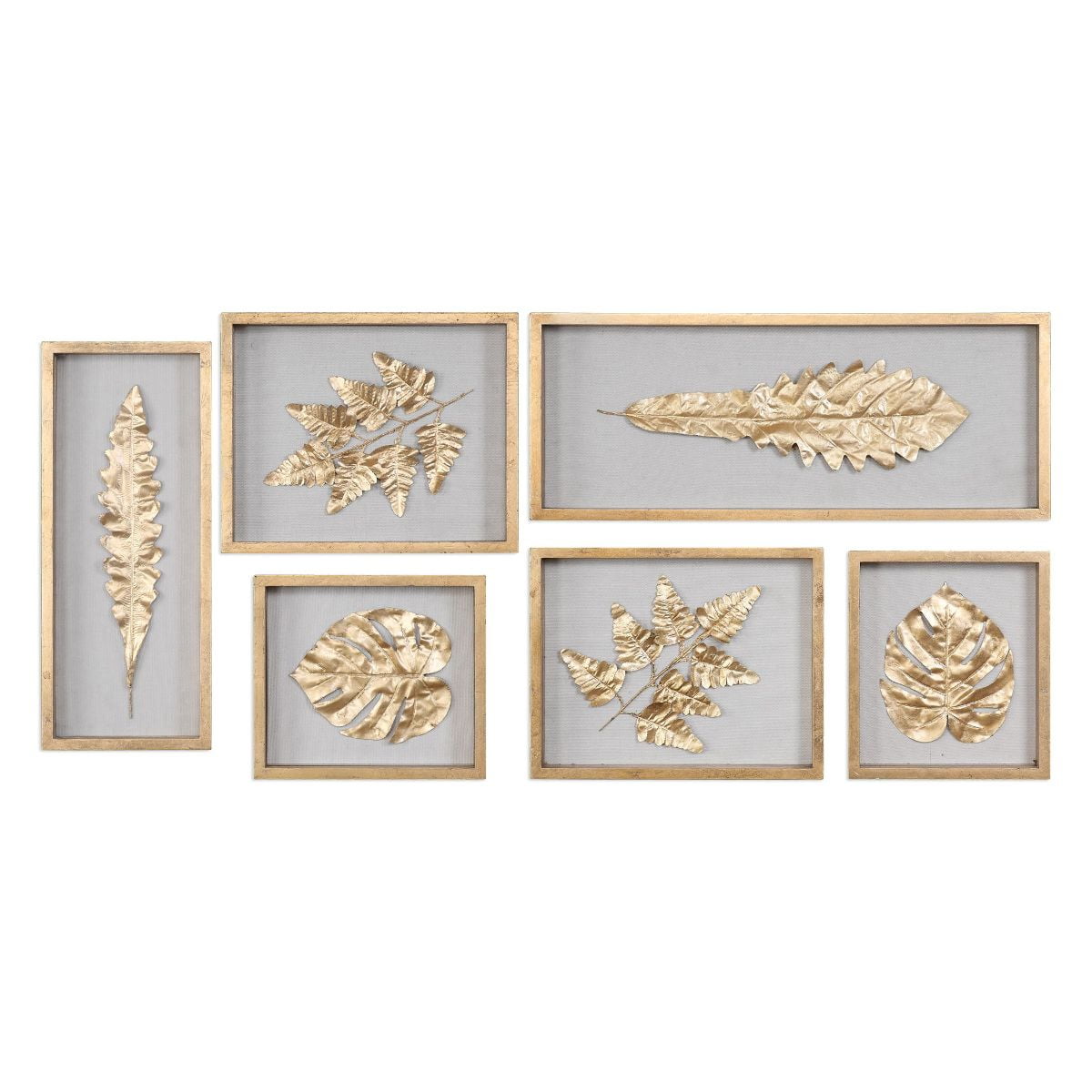 Uttermost Golden Leaves MDF Wood Shadow Box in Gold/White (Set of 6 ...