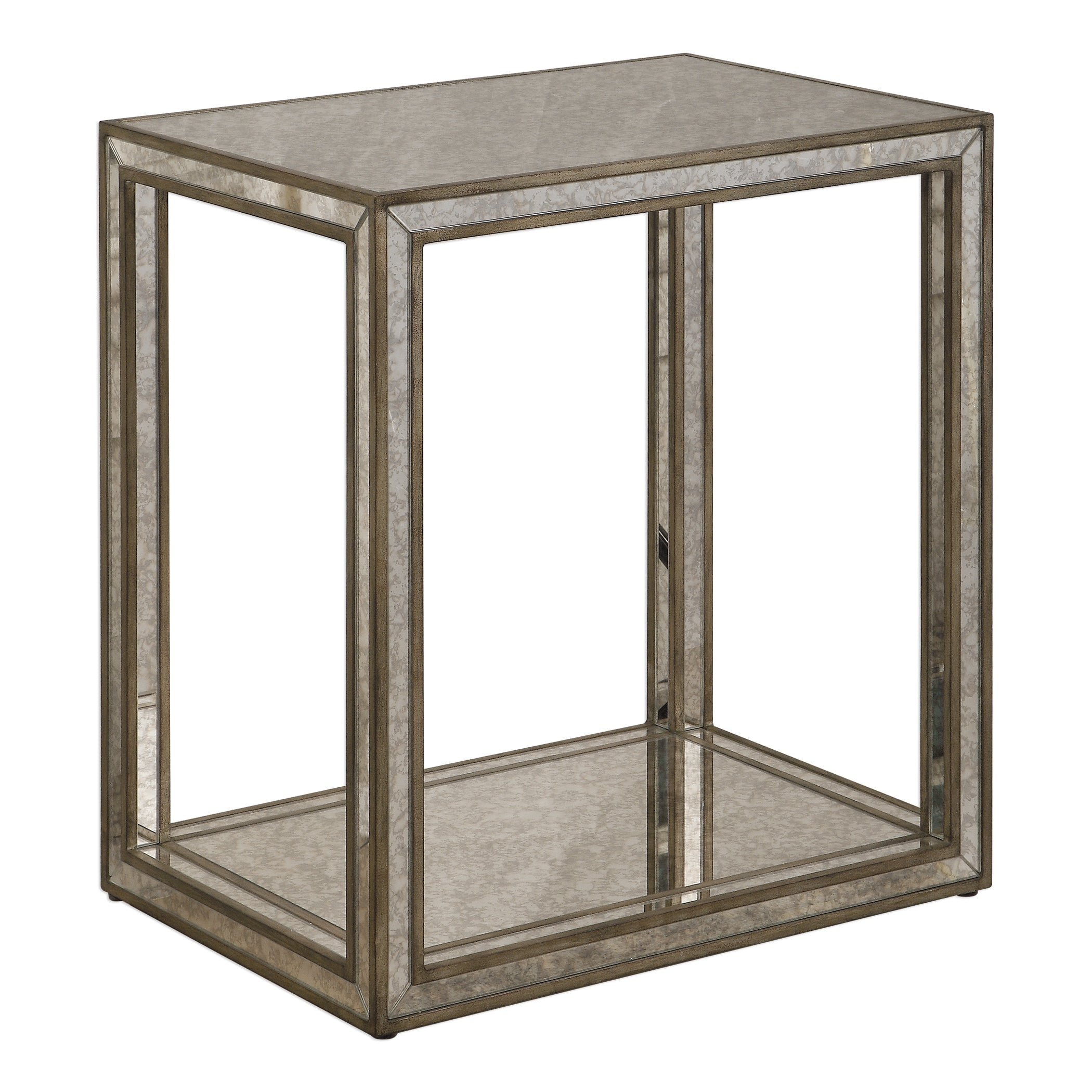 Uttermost Julie Living Room Glass Side Accent, Contemporary MDF Wood Mirrored End Table in ...