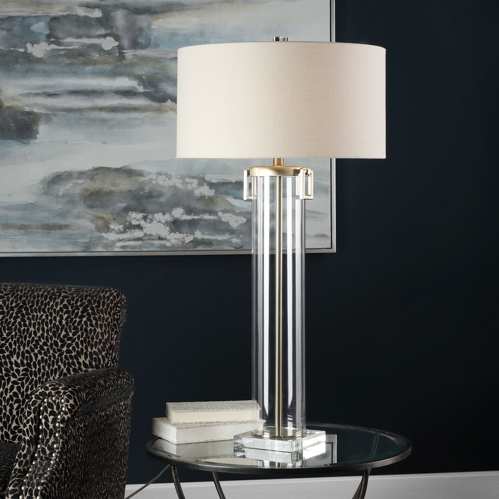 Uttermost Monette Steel Crystal Table Lamp in Brushed Nickel and Off ...