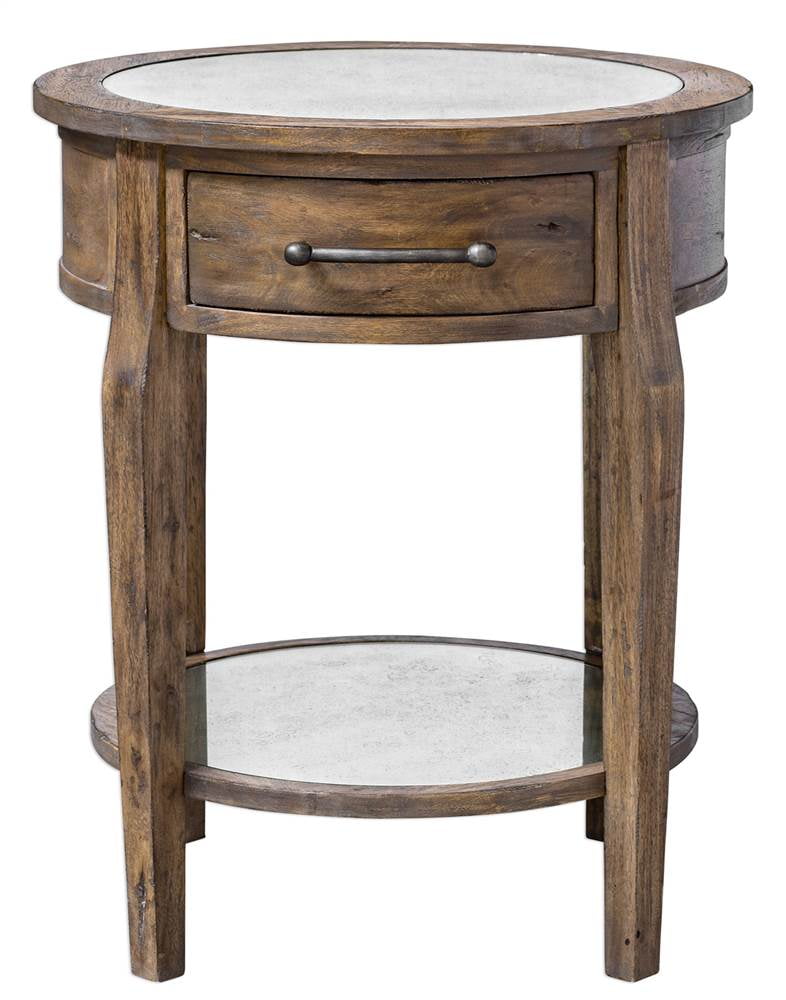 Uttermost Raelynn 1-Drawer Wood Mirrored Top End Table in Weathered ...