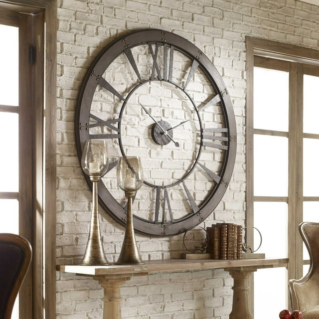 Uttermost Ronan 60" MDF Wood and Metal Wall Clock in Dark Rustic Bronze ...