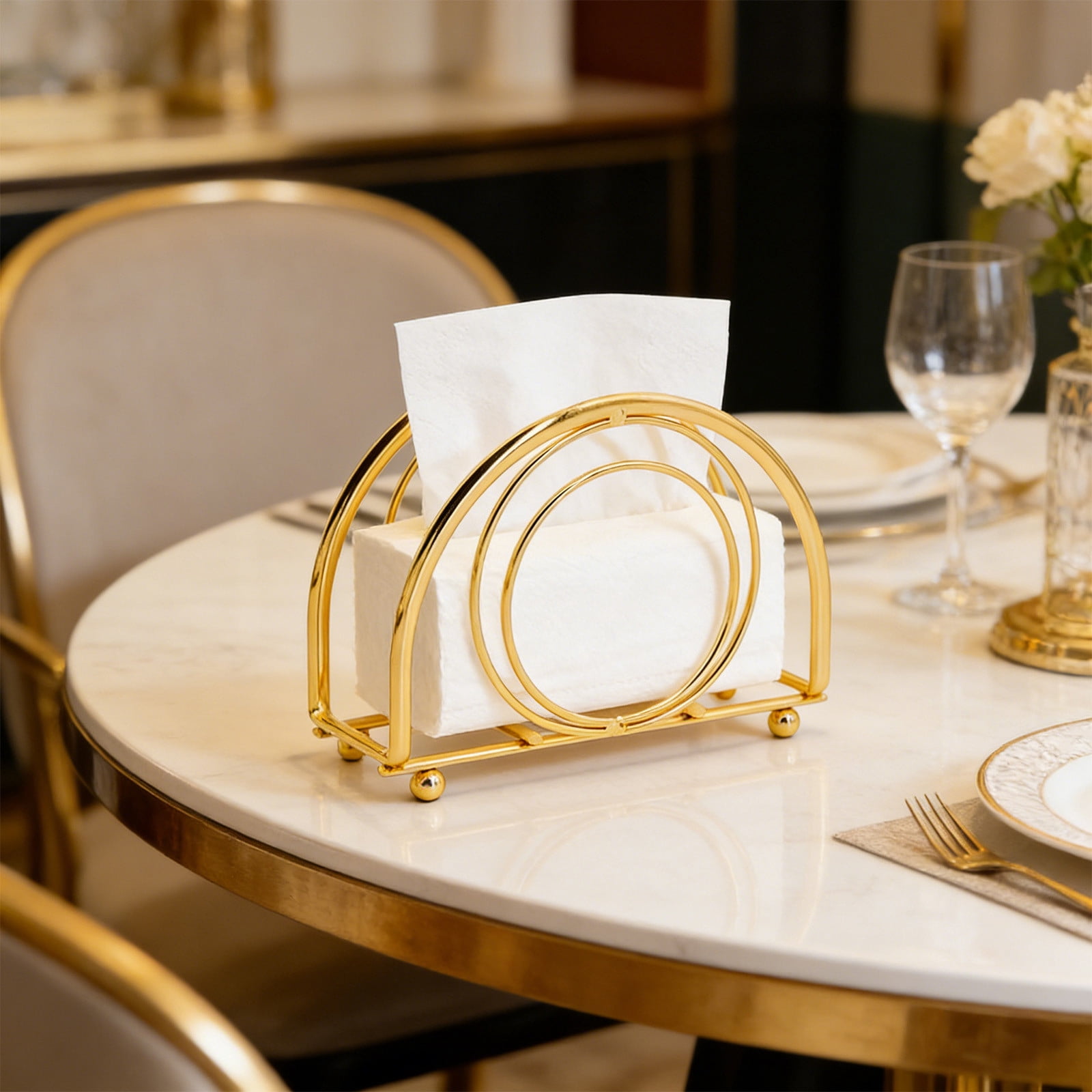 UttpKLBx Gold Glass Napkin Dispenser, Half Moon Shape Tissue Holder For ...