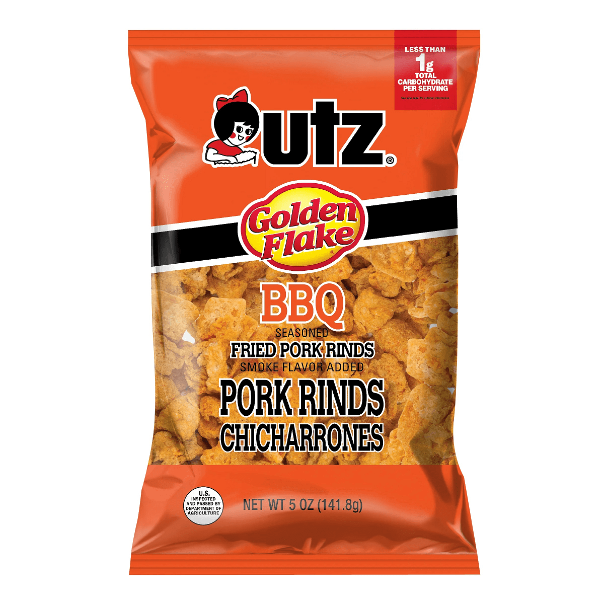 Utz BBQ Fried Pork Rinds Chicharrones Snack, 12-Pack 5 oz. Bags, Zero ...