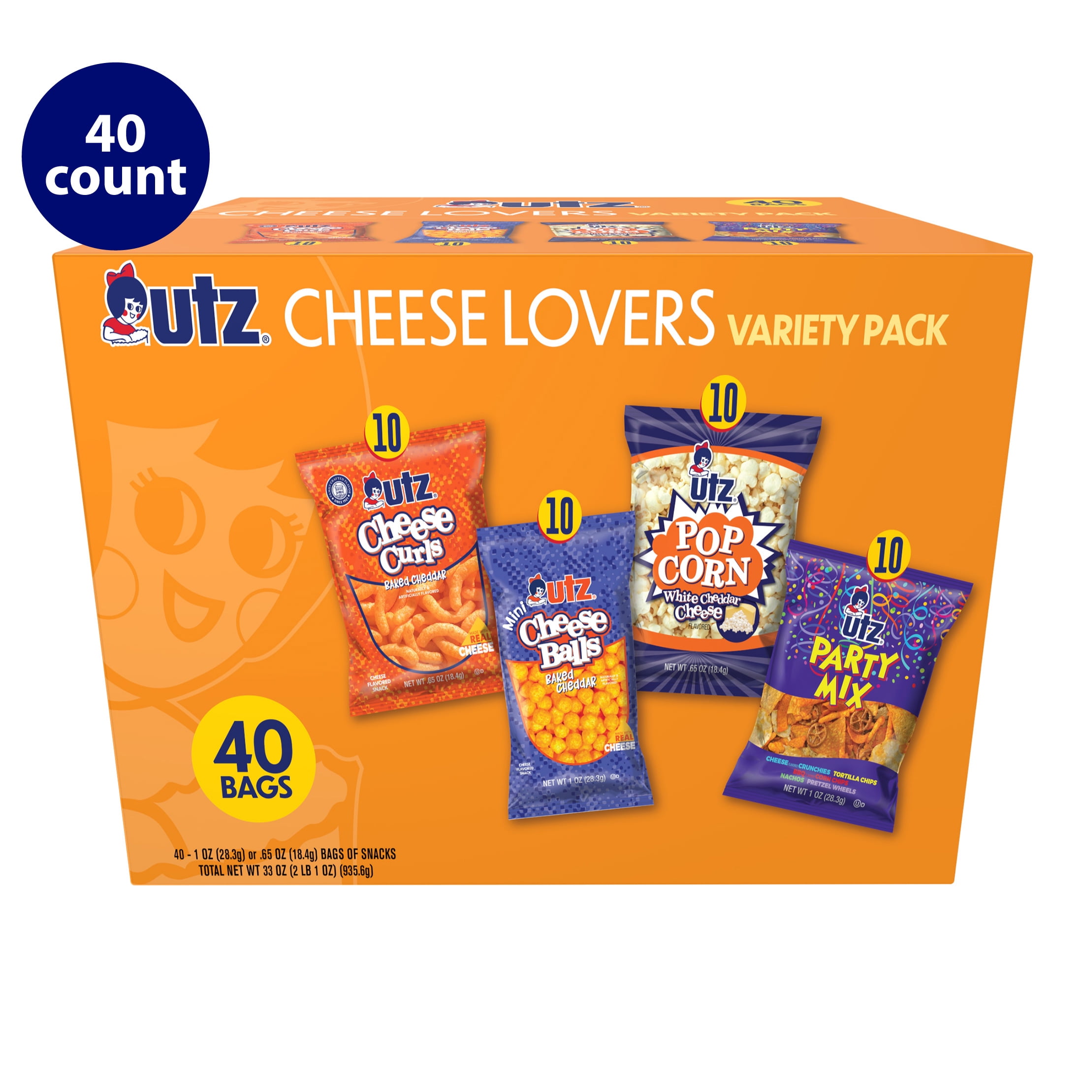 Utz Cheese Lovers Snack Box, Variety Pack, 1 oz, 40 Count - Walmart.com