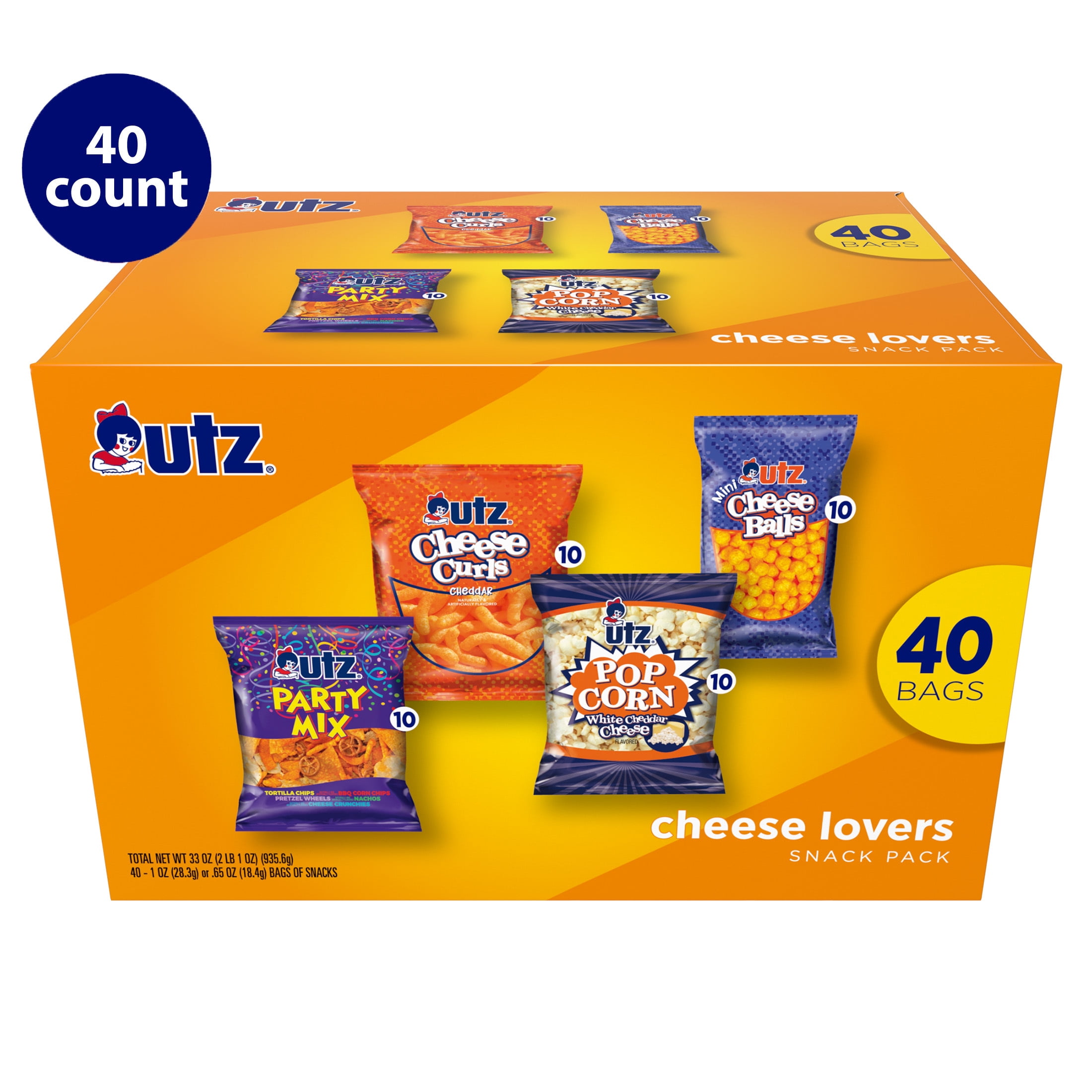 Utz Cheese Lovers Snack Box, Variety Pack, 1 oz Bags, 40 Count ...