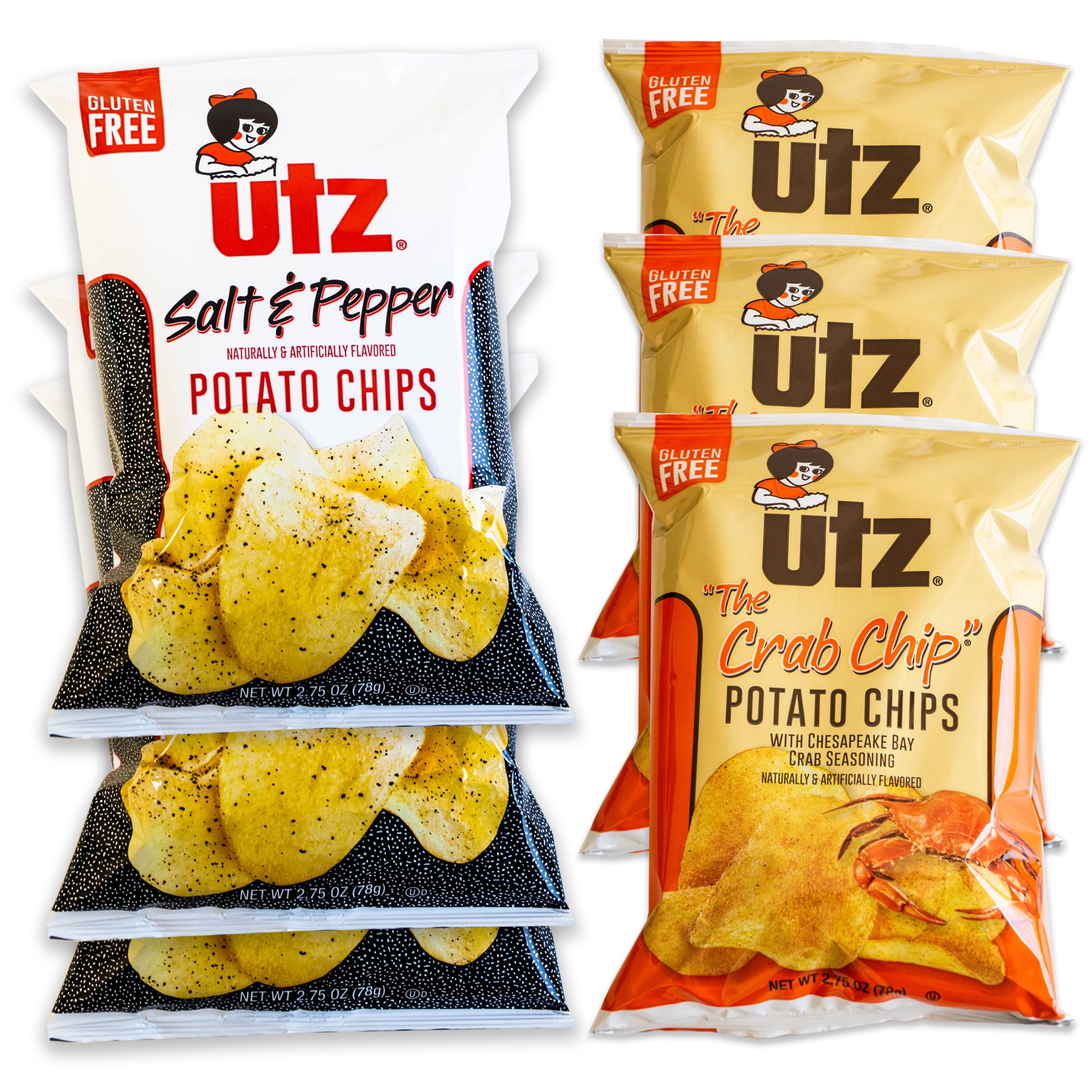 Utz Crab & Salt and Pepper Potato Chips, 6 Pack, 2.75oz - Lunch Food ...