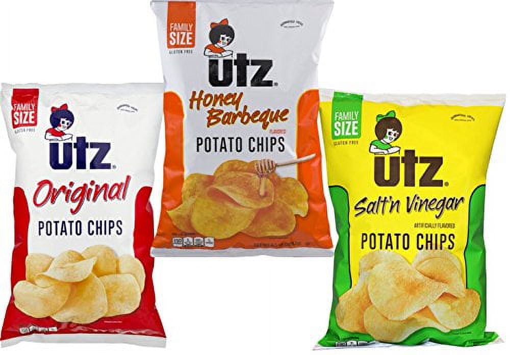 Utz Famous Original, Honey BBQ & Salt'n Vinegar Family Size Potato Chip ...