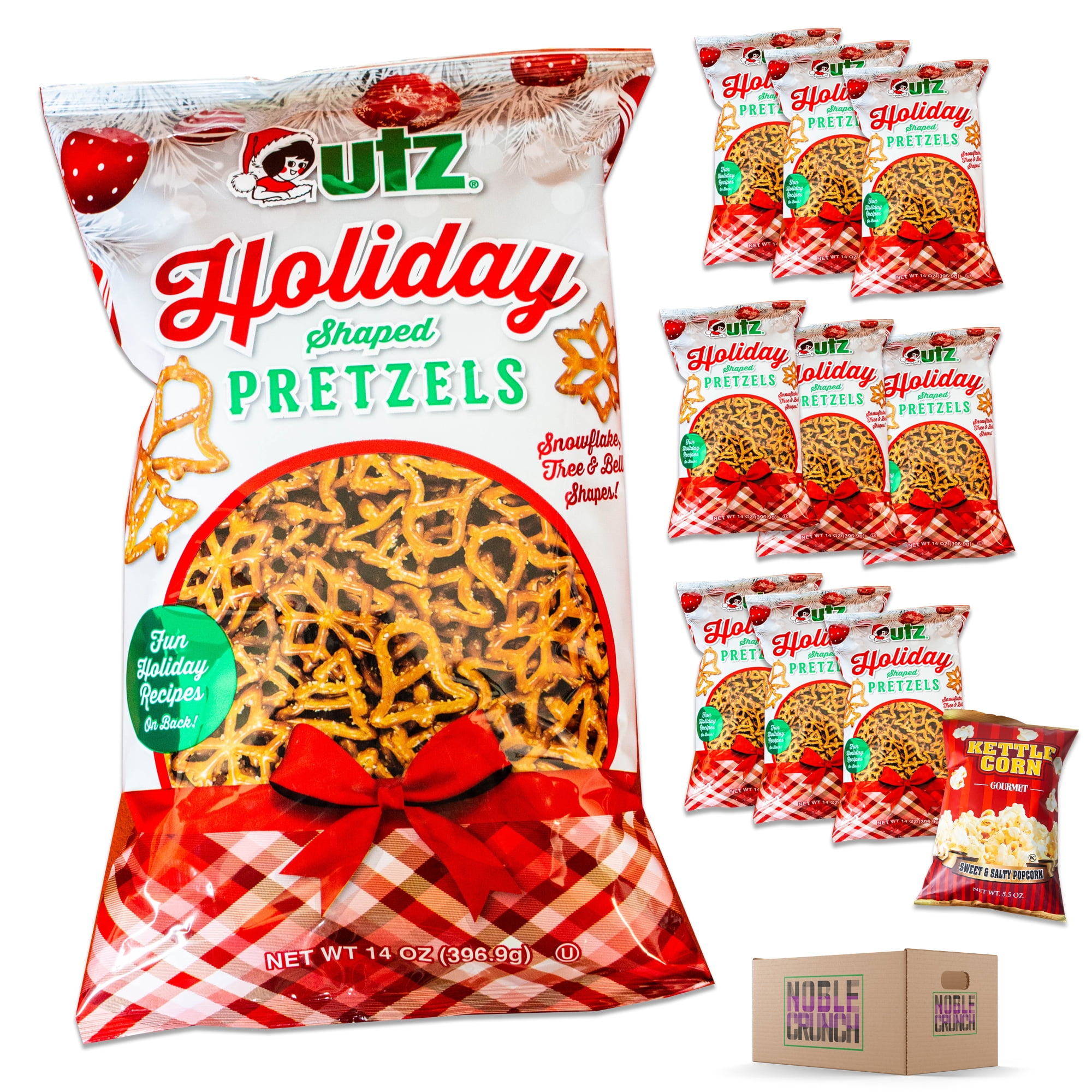 Utz Holiday Shaped Pretzels, Sweet and Salty Kettle Popcorn Bundle, 10 ...