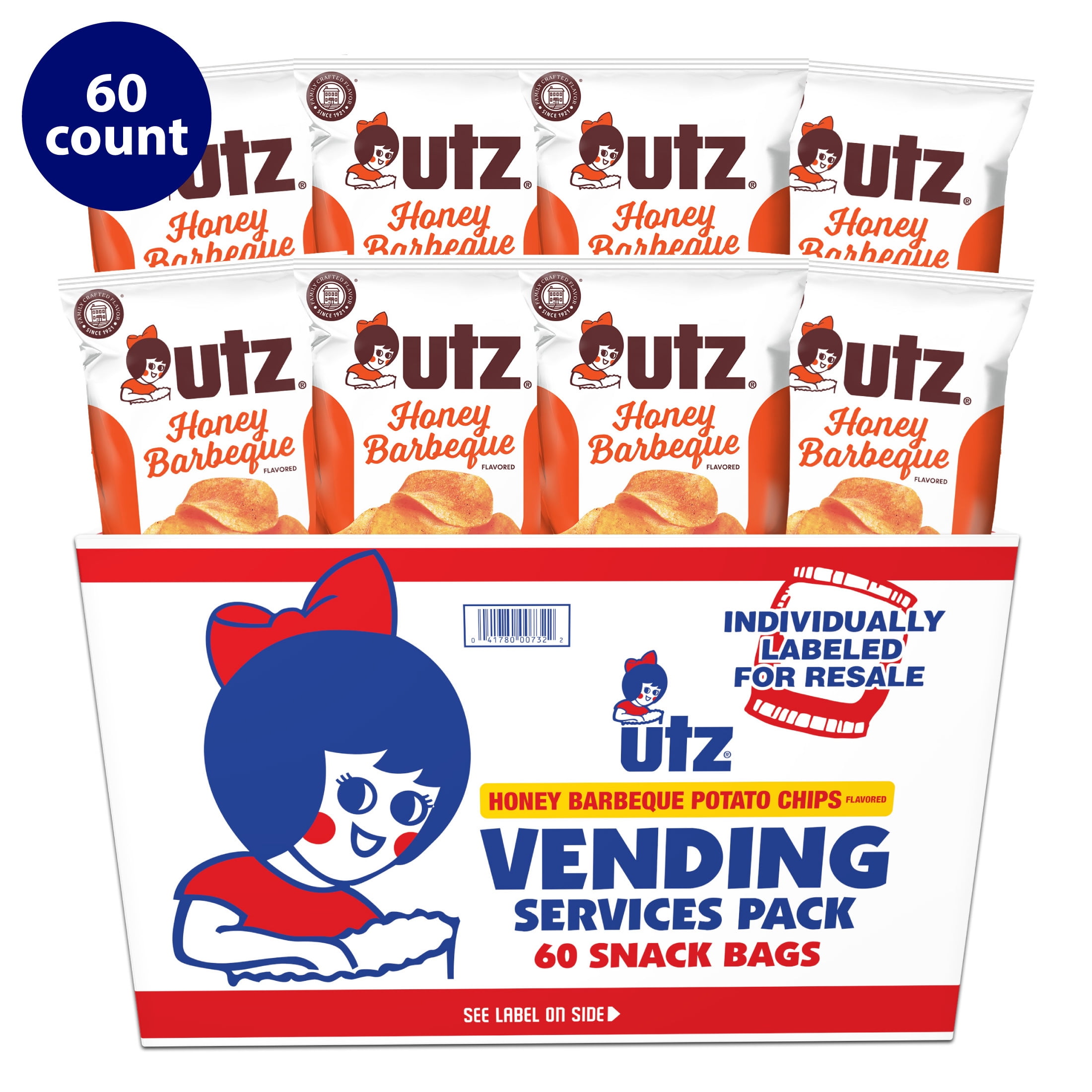 Utz Honey BBQ, Multipack, Gluten-Free, Potato Chips, 1 oz, 60 Count ...