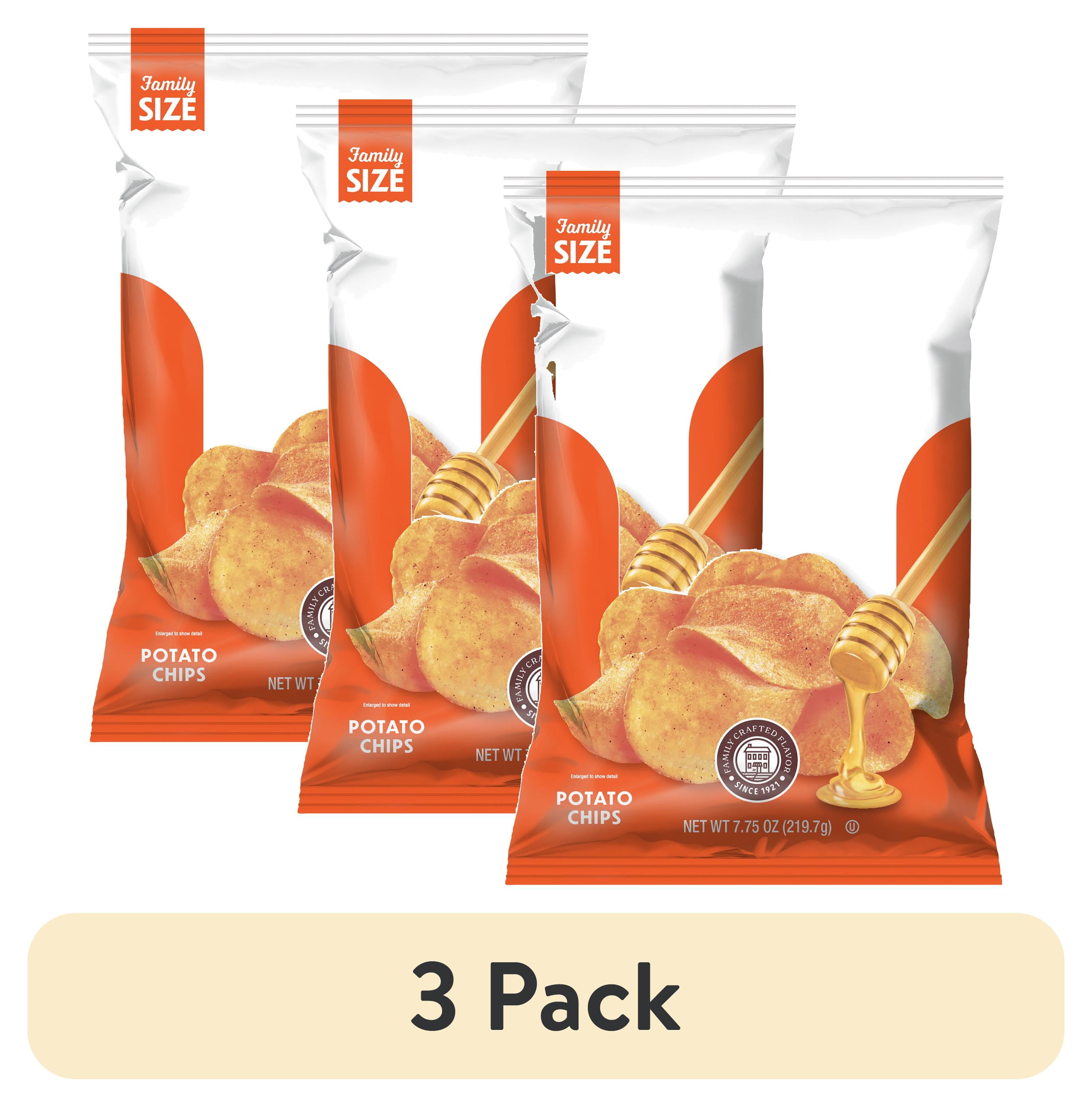 (3 pack) Utz Honey BBQ Potato Chips, Family Size, 7.75 oz Bag - Walmart.com