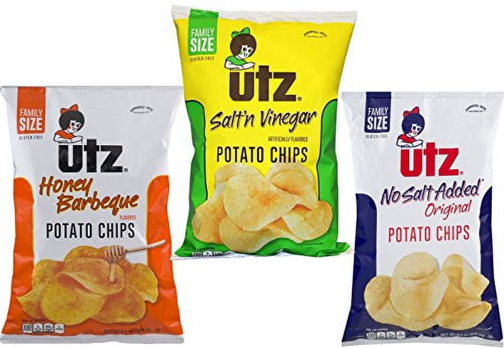 Utz Honey BBQ, Salt'n Vinegar & No Salt Family Size Potato Chip Variety ...