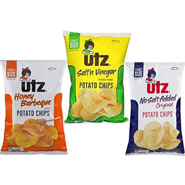 Utz Honey BBQ, Salt'n Vinegar & No Salt Family Size Potato Chip Variety ...