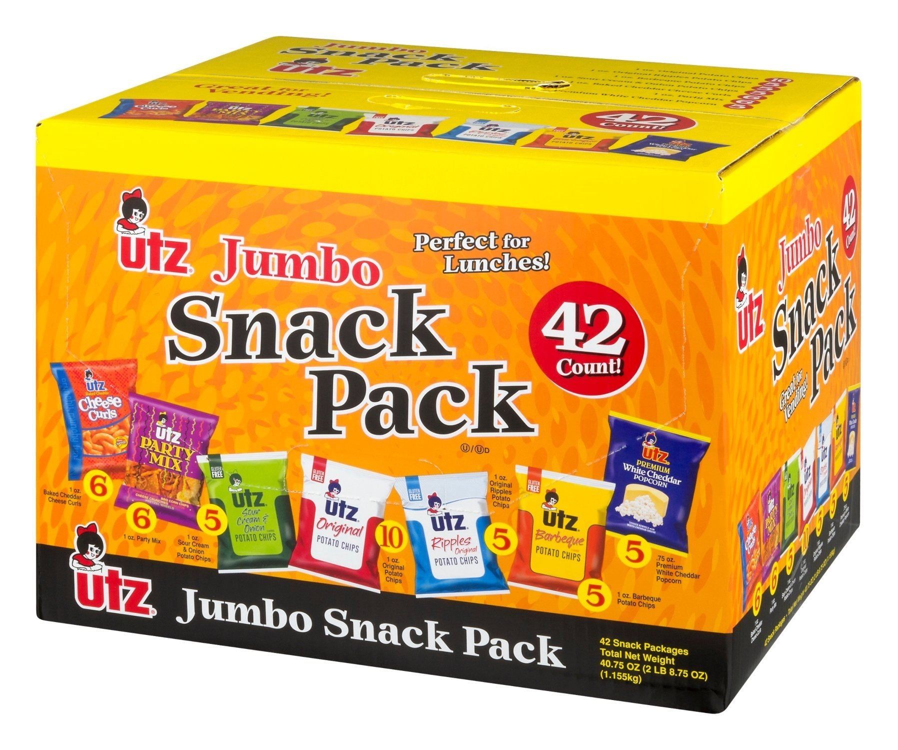 Utz Jumbo Snack Pack Box, Perfect For Lunches- 42 Count Single Bags ...