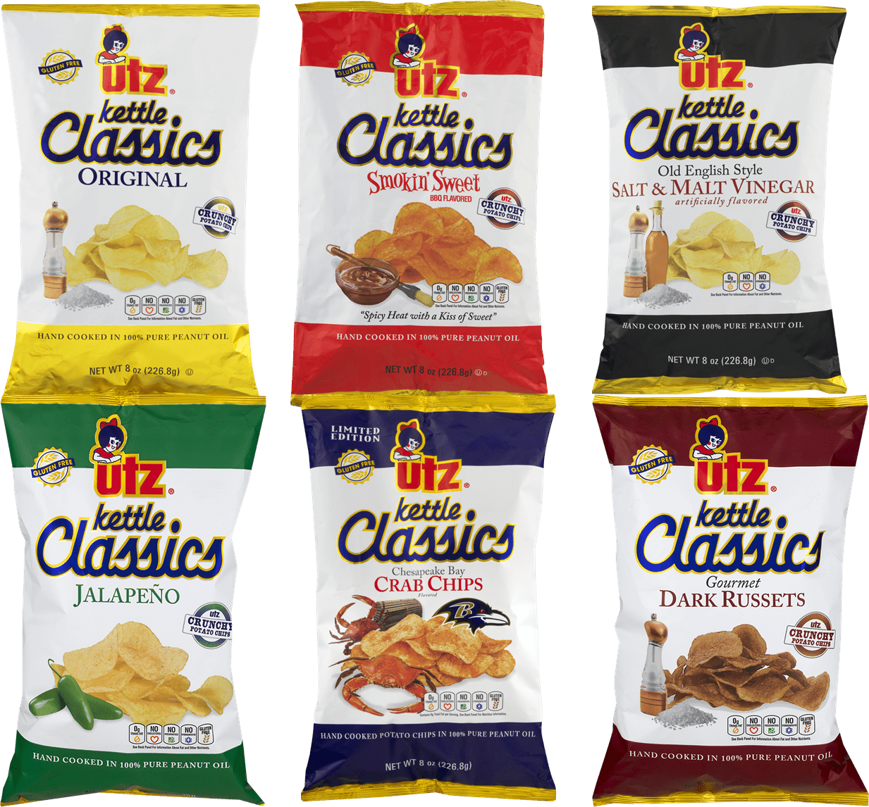 Utz Kettle Classics Potato Chips Variety 6-Pack 7.5 oz. Bags - Walmart.com