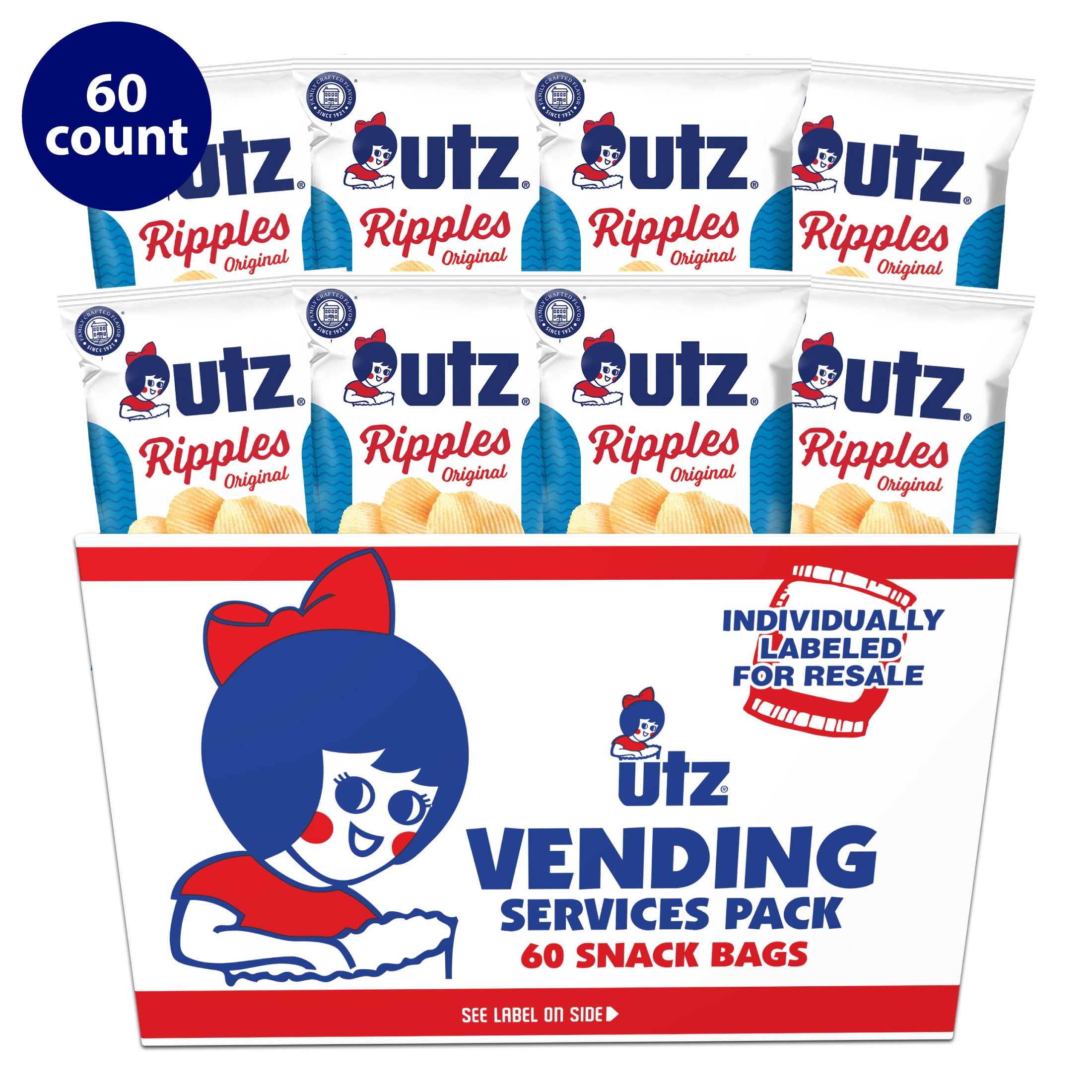 Utz Original Ripples, Multipack, Gluten-Free, Potato Chips, 1 oz, 60 ...