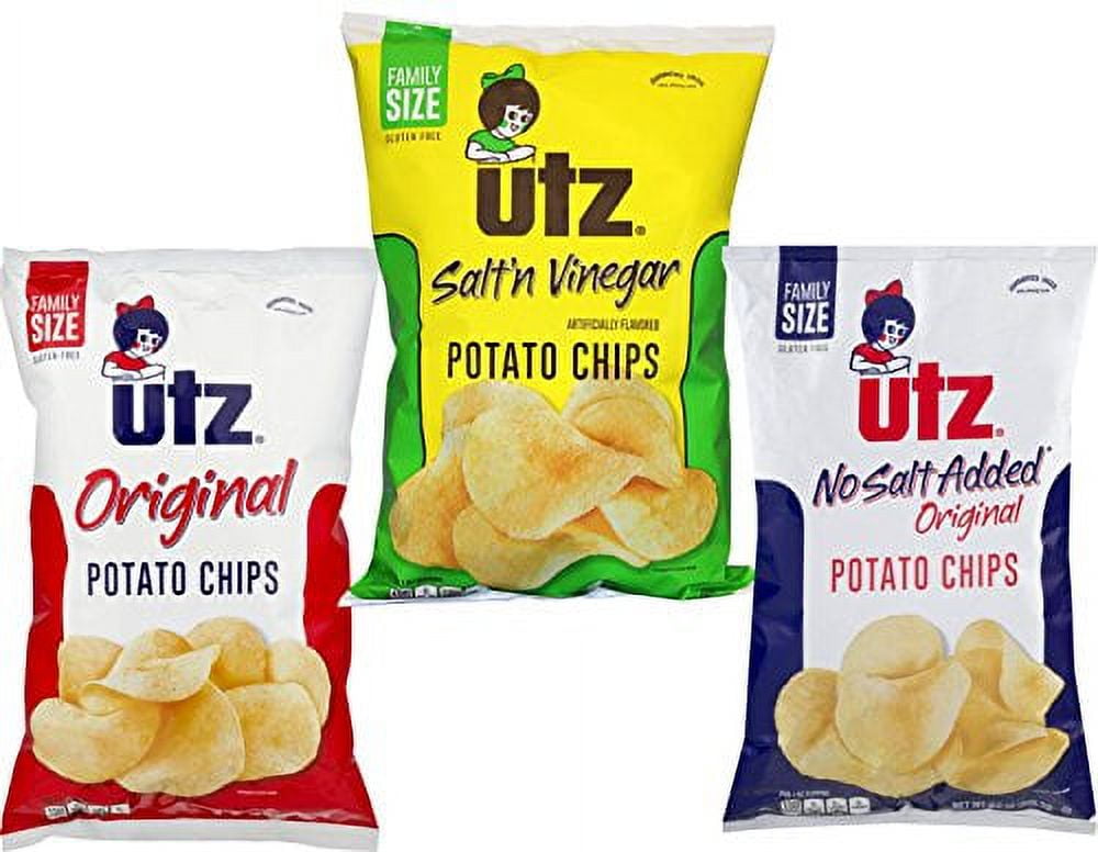 Utz Original, Salt'n Vinegar & No Salt Family Size Potato Chip Variety ...
