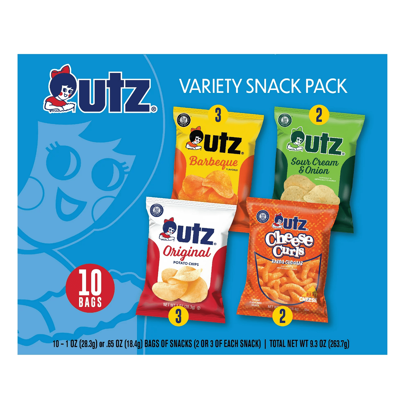 Utz Potato Chips and Cheese Curls Variety Snack Pack- 10 Count Carton ...