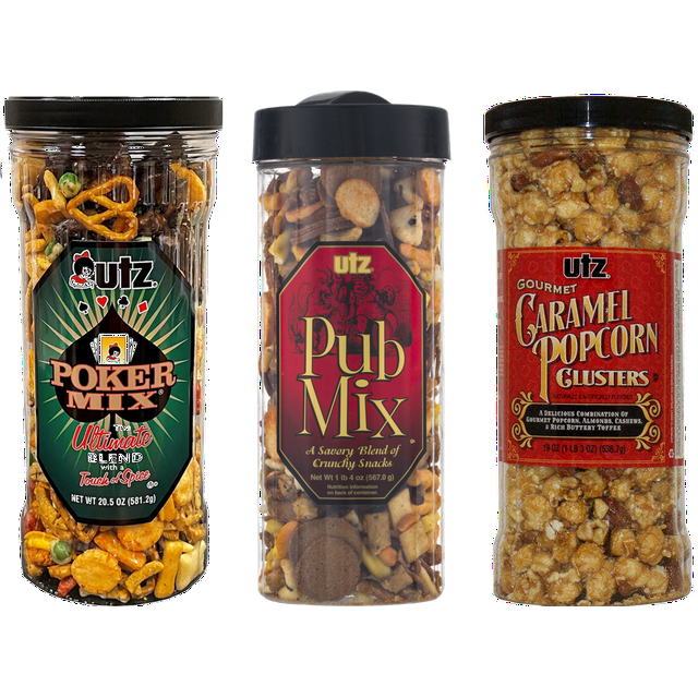 Utz Premium Poker Mix, Pub Mix & Gourmet Caramel Popcorn, Variety 3 ...