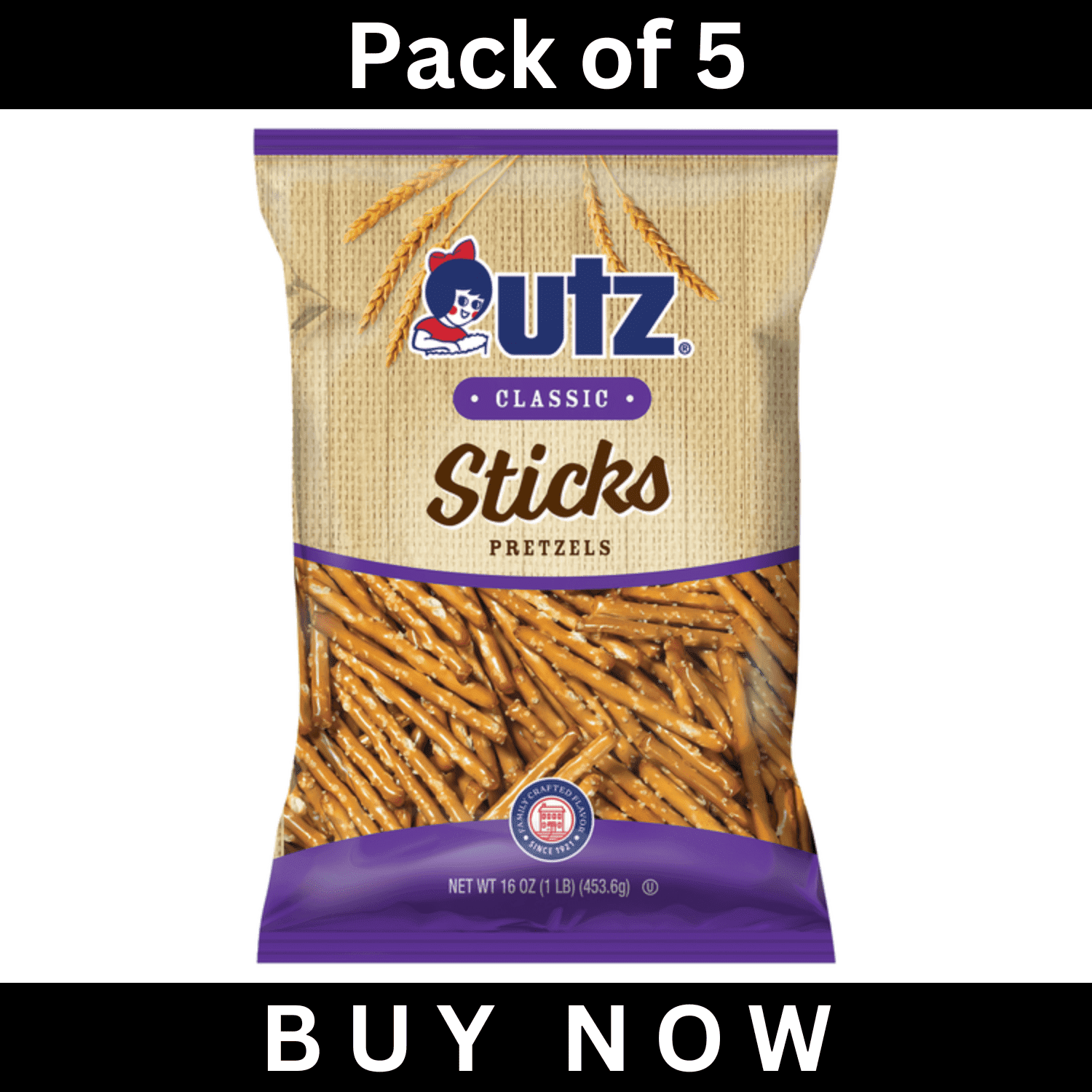 Utz Pretzels, Classic Sticks, Lightly Salted, 16 oz (Pack of 5 ...