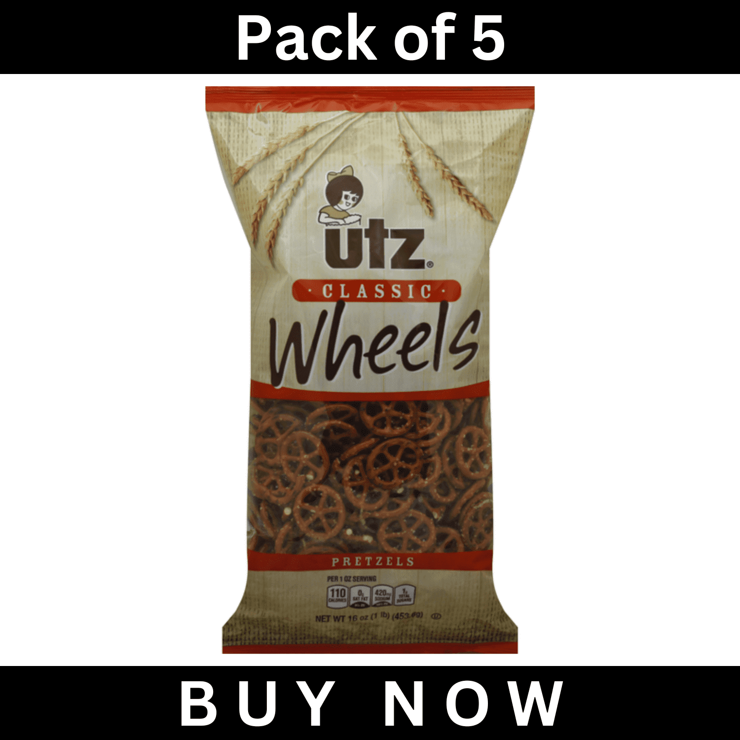 Utz Pretzels, Wheels, Classic, Lightly Salted, 16 oz (Pack of 5 ...