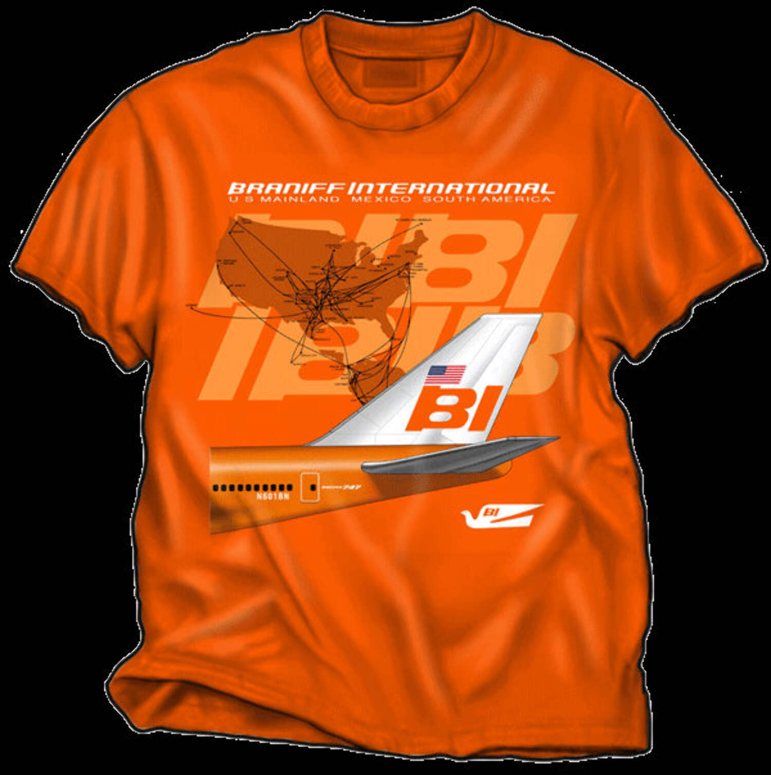 T-Shirt Braniff Sheppard Collection 1971 747 Braniff Place Route Map ...