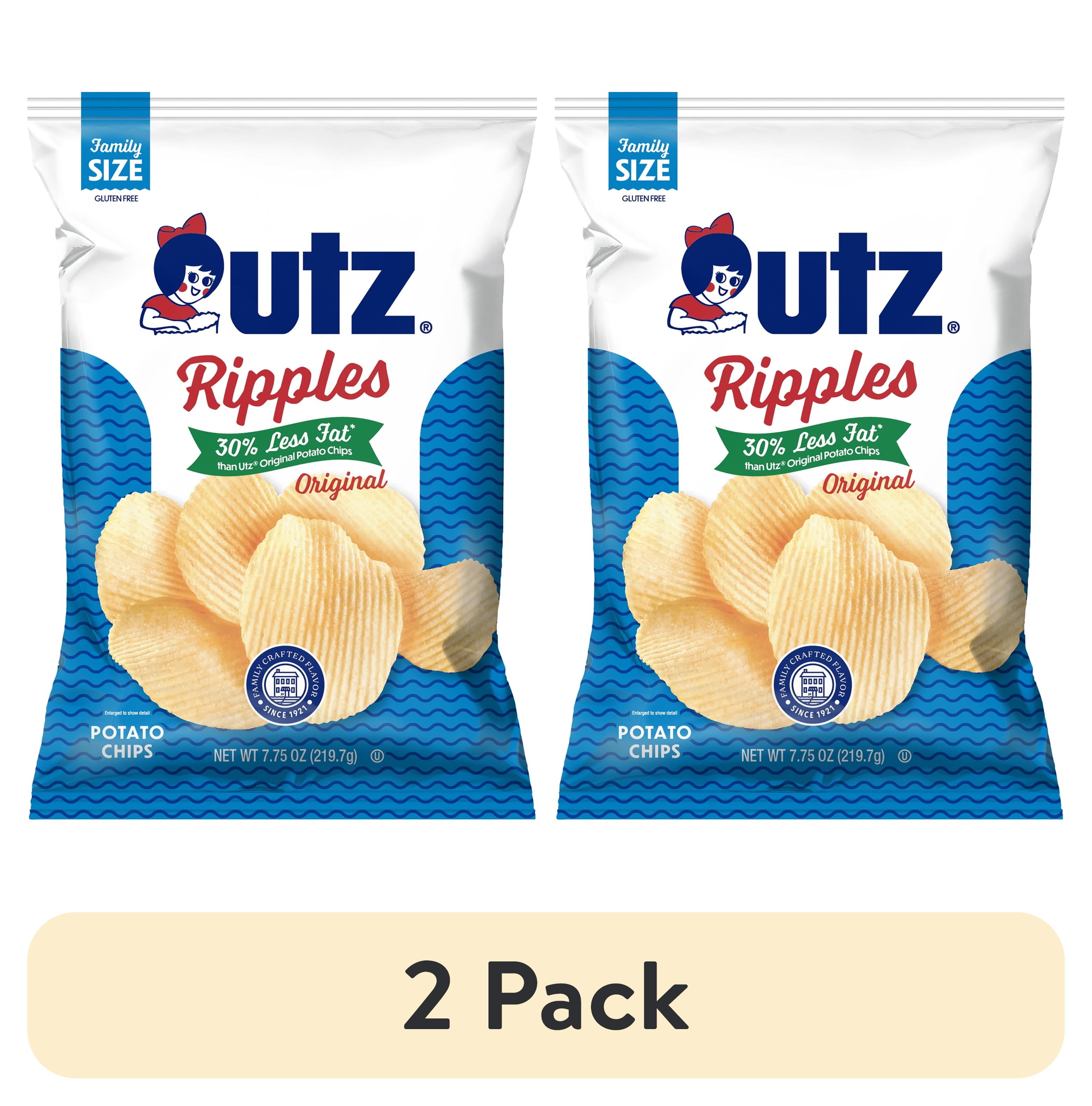 (2 pack) Utz Ripples Original 30 Percent Less Fat Potato Chips, Gluten ...