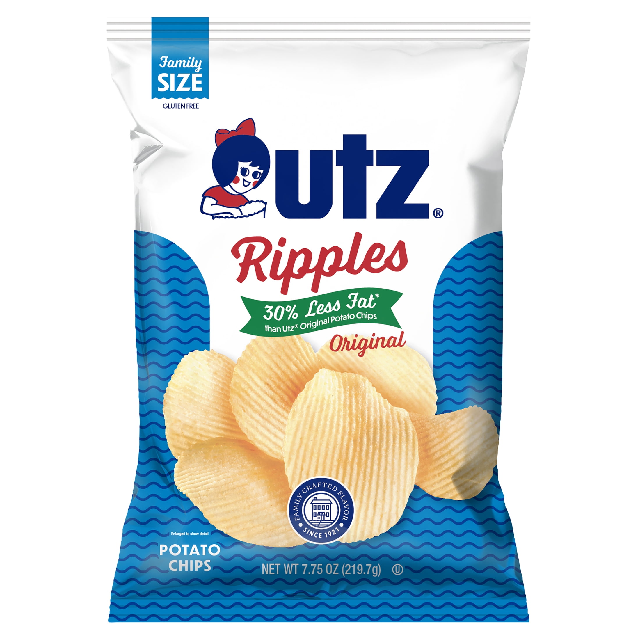 Utz Ripples Original 30 Percent Less Fat Potato Chips, Gluten-Free ...
