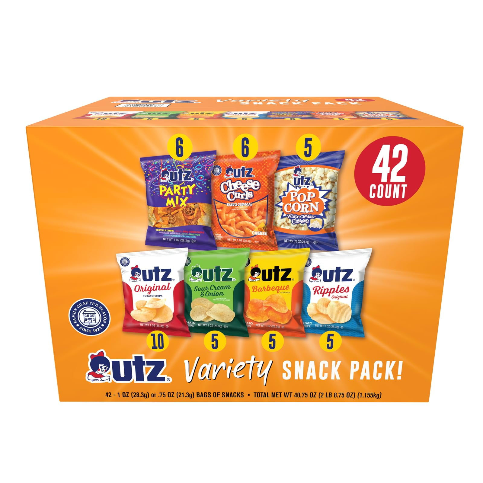 Utz Snack Variety Pack Individual Snacks, Includes Potato Chips, Cheese ...