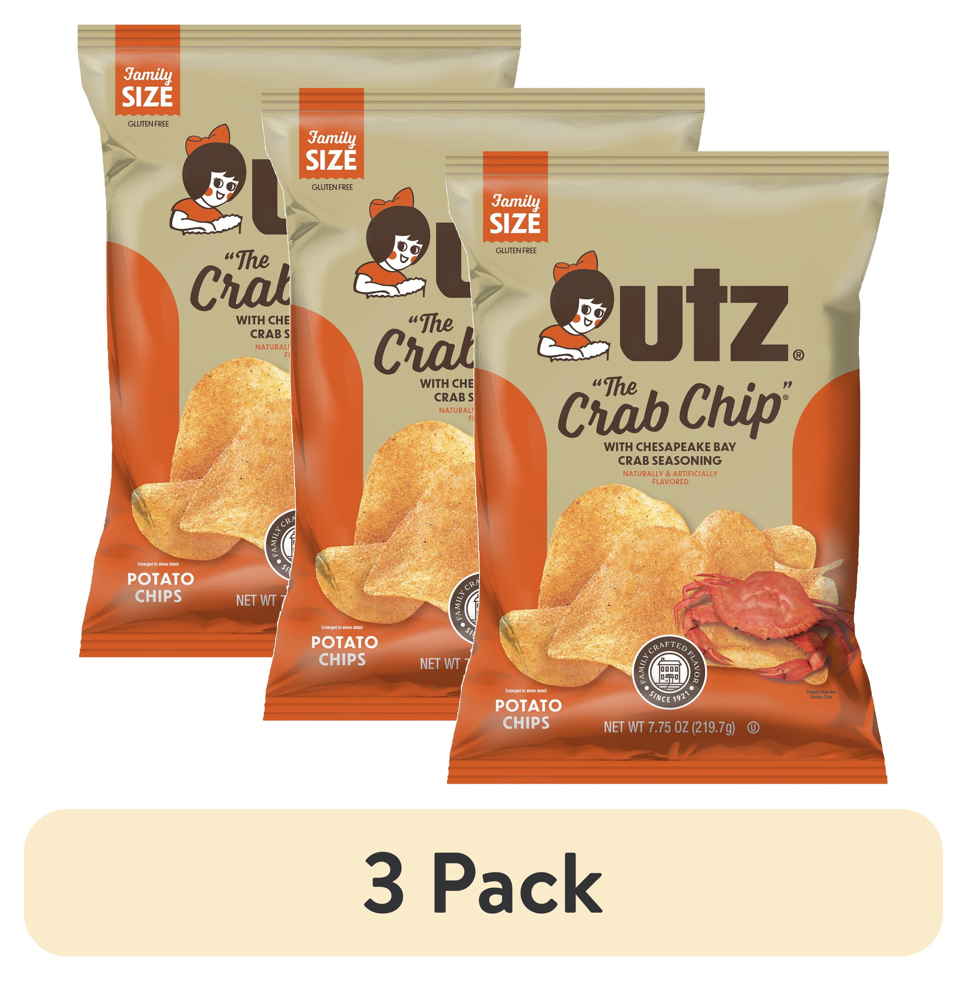 (3 pack) Utz The Crab Chip Potato Chips, Gluten-Free, Family Size, 7.75 ...
