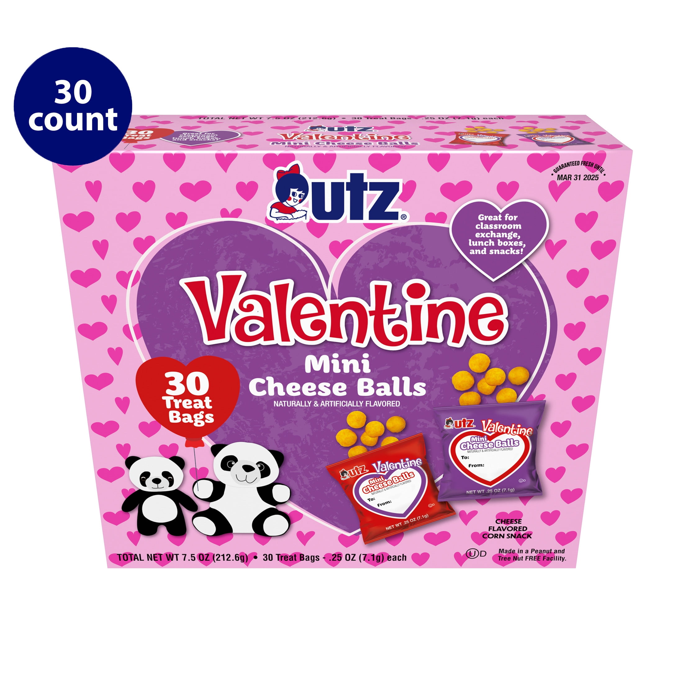 Utz Valentine Mini Cheese Ball Treats, Individual Packs, 0.25 oz, 30 ...
