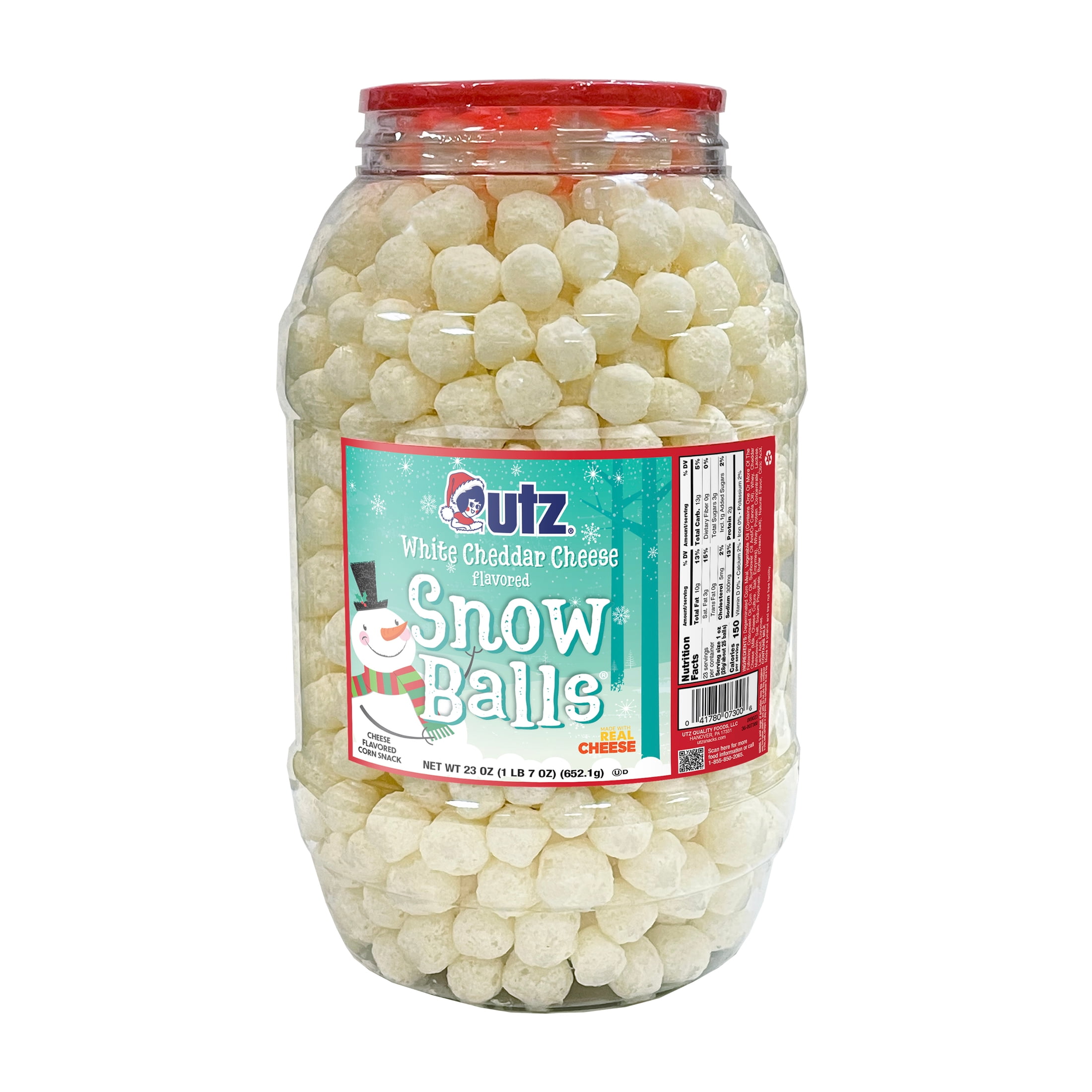 Utz White Cheddar Cheese Snow Balls, 23 oz Barrel - Walmart.com