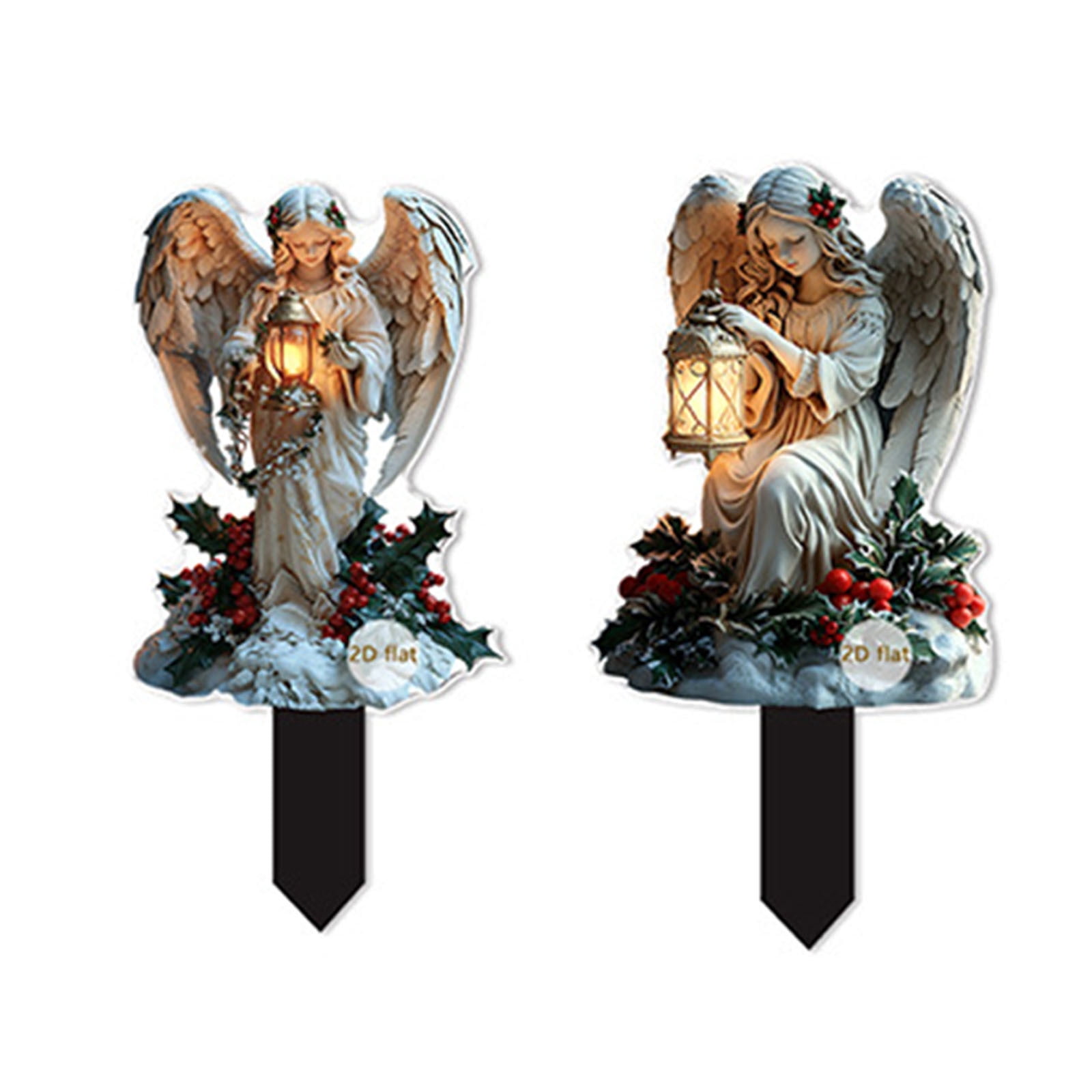 Uuiauoio 2D Acrylic Angel Yard Stakes with Lantern Outdoor Christmas ...