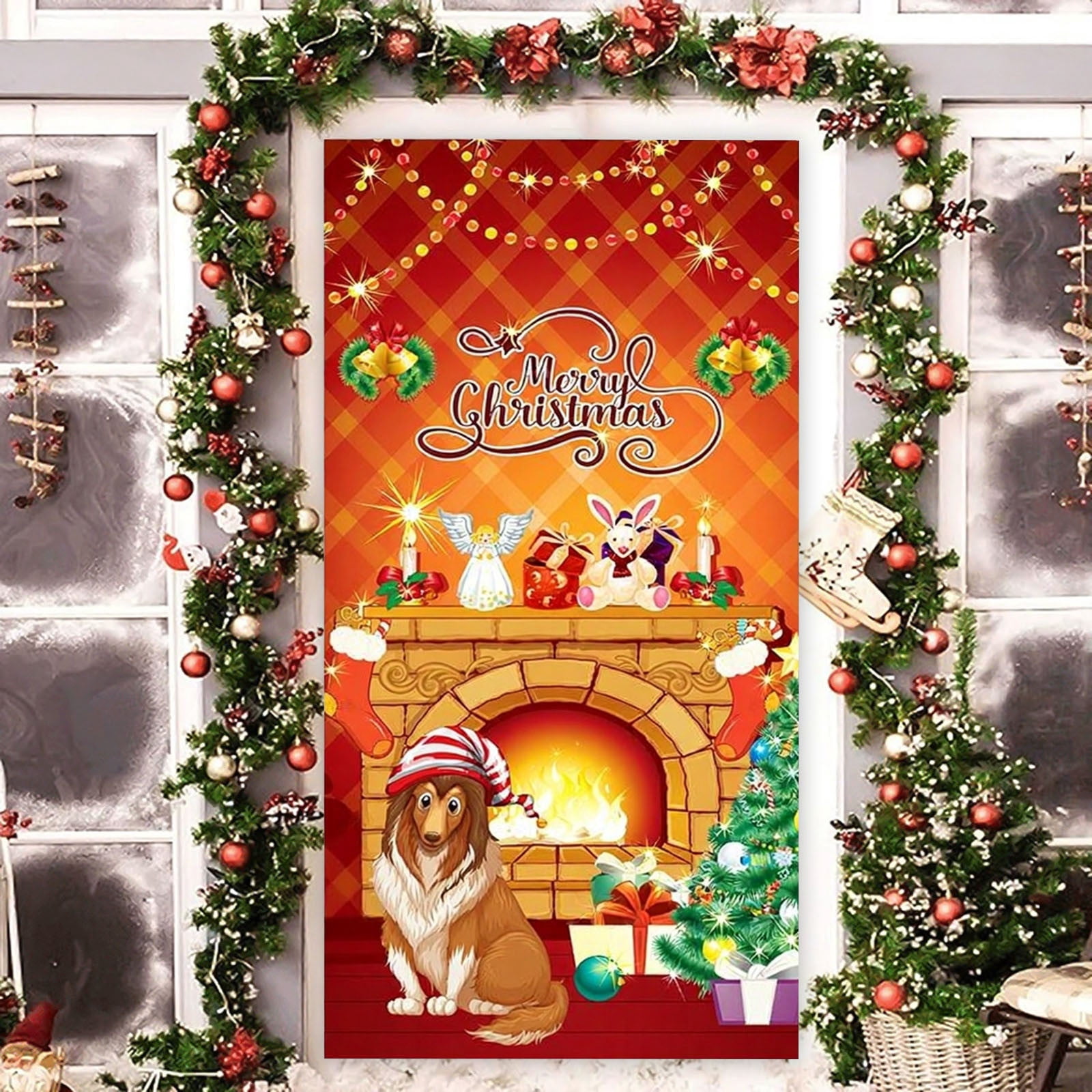 Uuiauoio Christmas Door Curtain with Design, Holiday Hanging Fabric ...