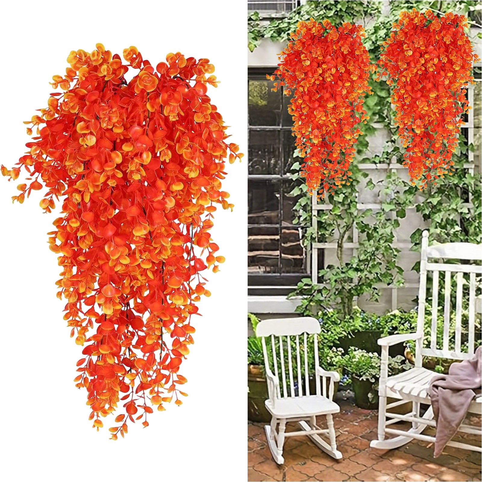 Uuiauoio Faux Leaf Artificial Hanging Plants 2 Pack Greenery Fake Plant ...