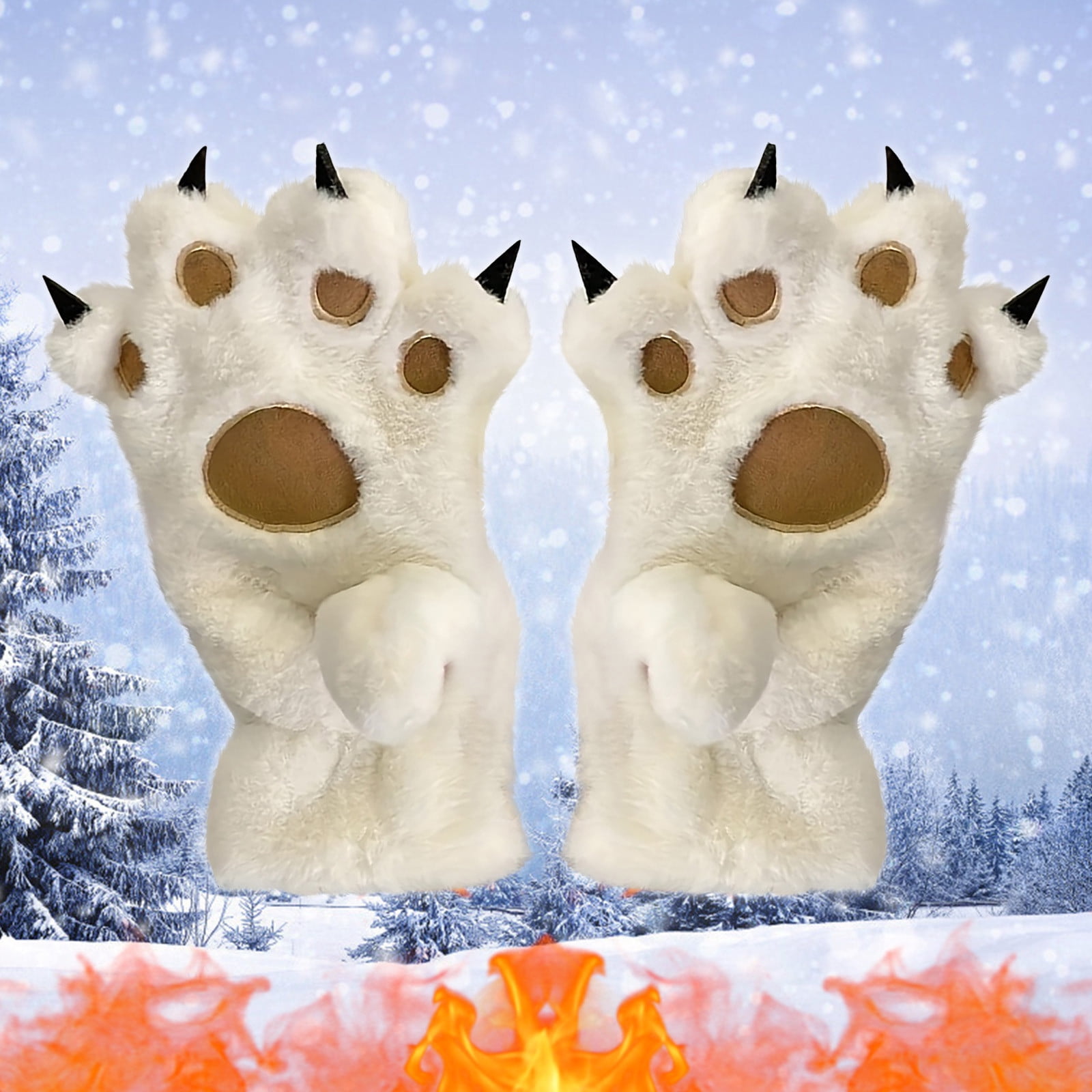Uuiauoio Furry Faux Fur Paws Gloves Animal Paw Fursuit Mittens ...