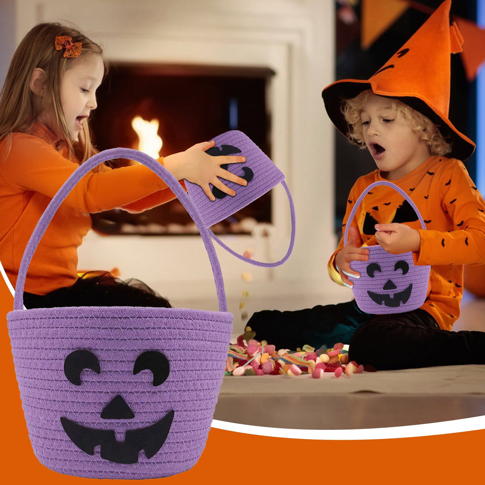 Uuiauoio Halloween Pumpkin Basket , Trick or Treat Candy Bucket, Small ...