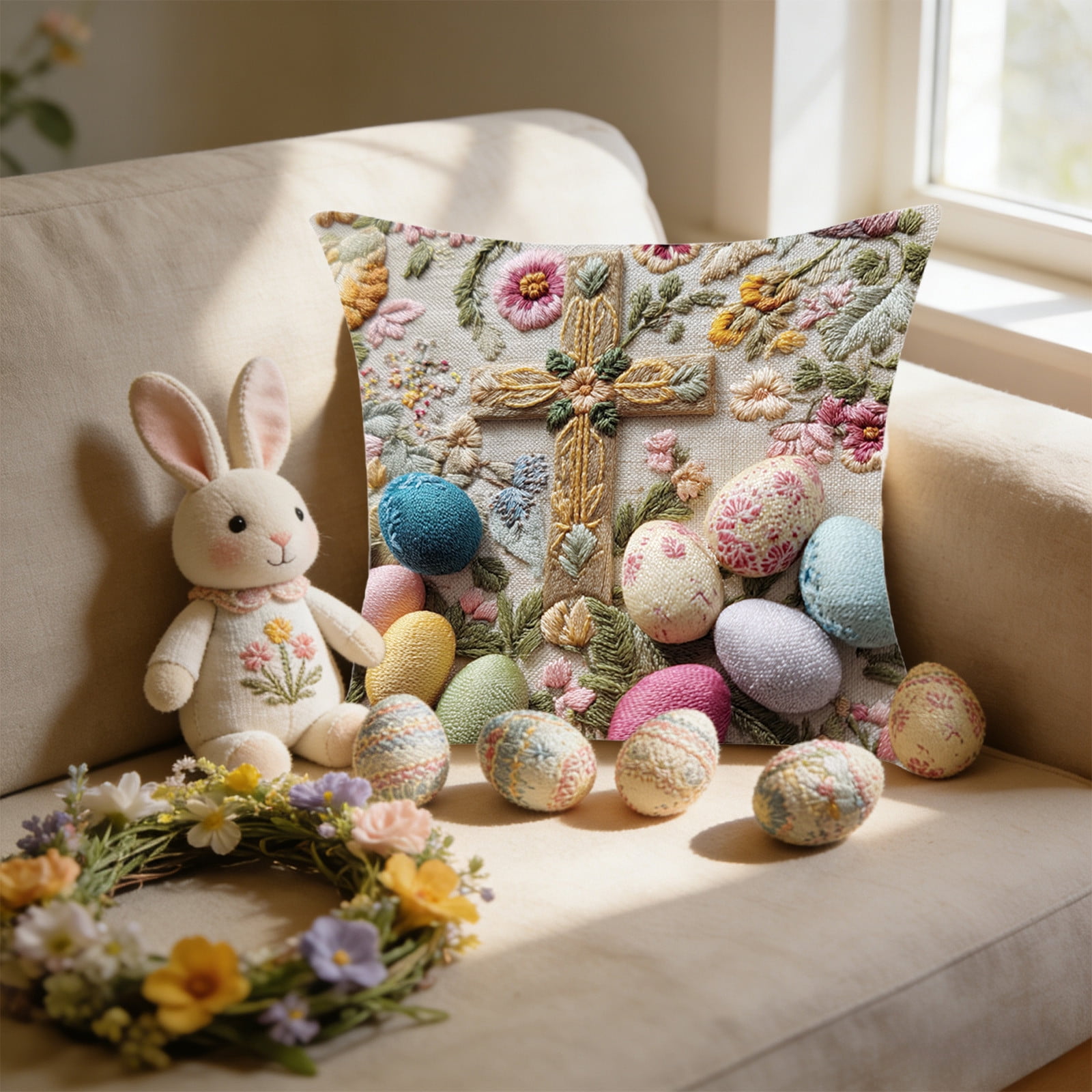 Uuiauoio Spring Easter Bunny Throw Pillow Covers 18x18 Rabbit ...